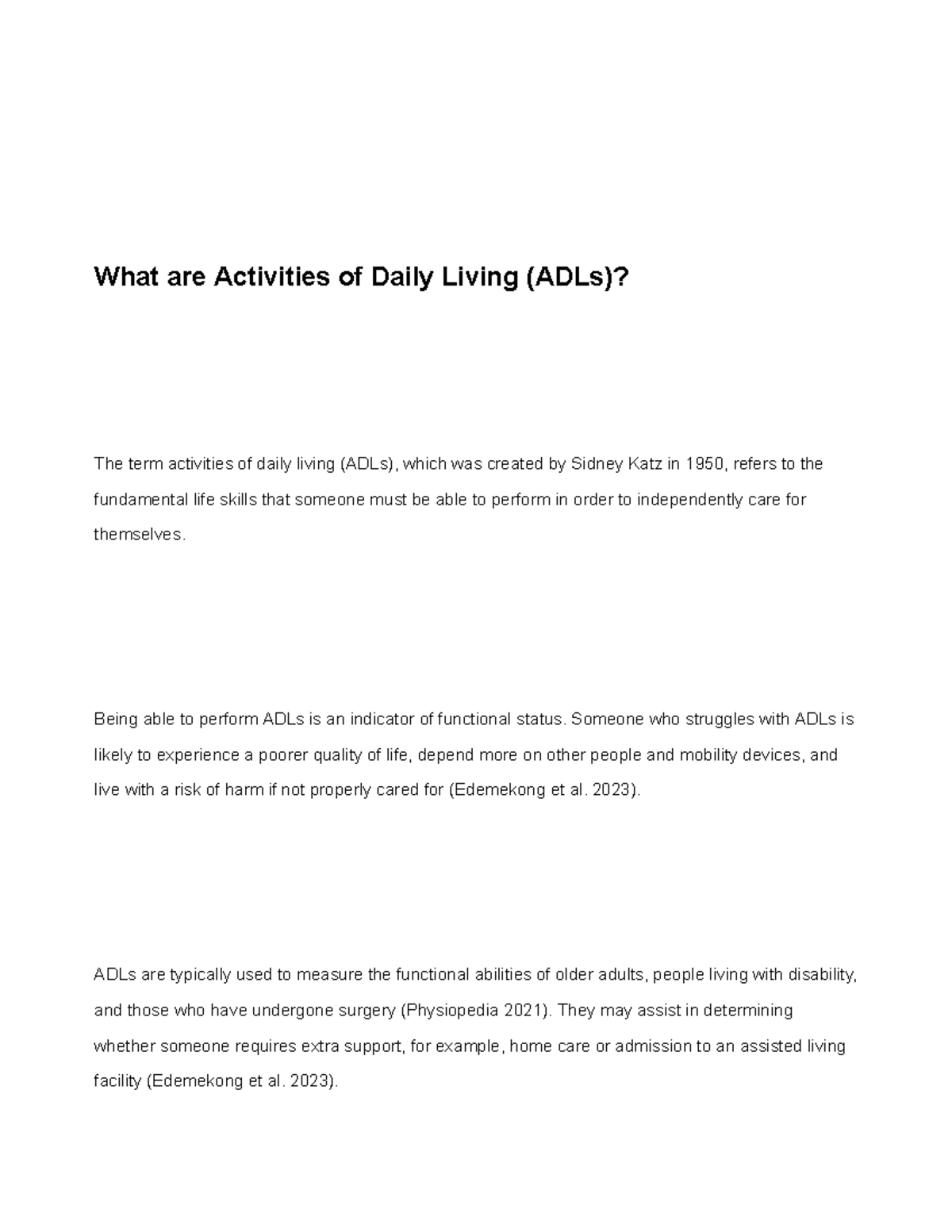 ADL 101: Understanding Activities of Daily Living (ADLs) - Studocu