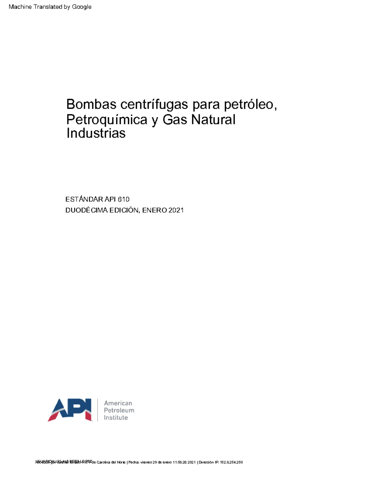 API 610 - Bombas Centrífugas para Petróleo, Petroquímica y Gas Natural ...