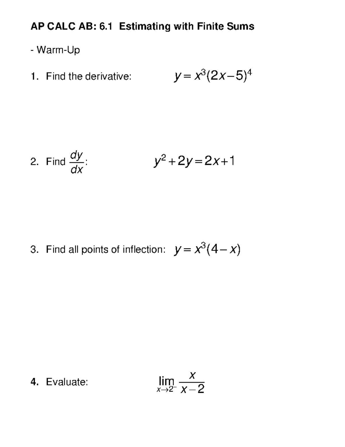 AP CALC AB: Lesson 6 - Estimating Areas with Finite Sums - Studocu