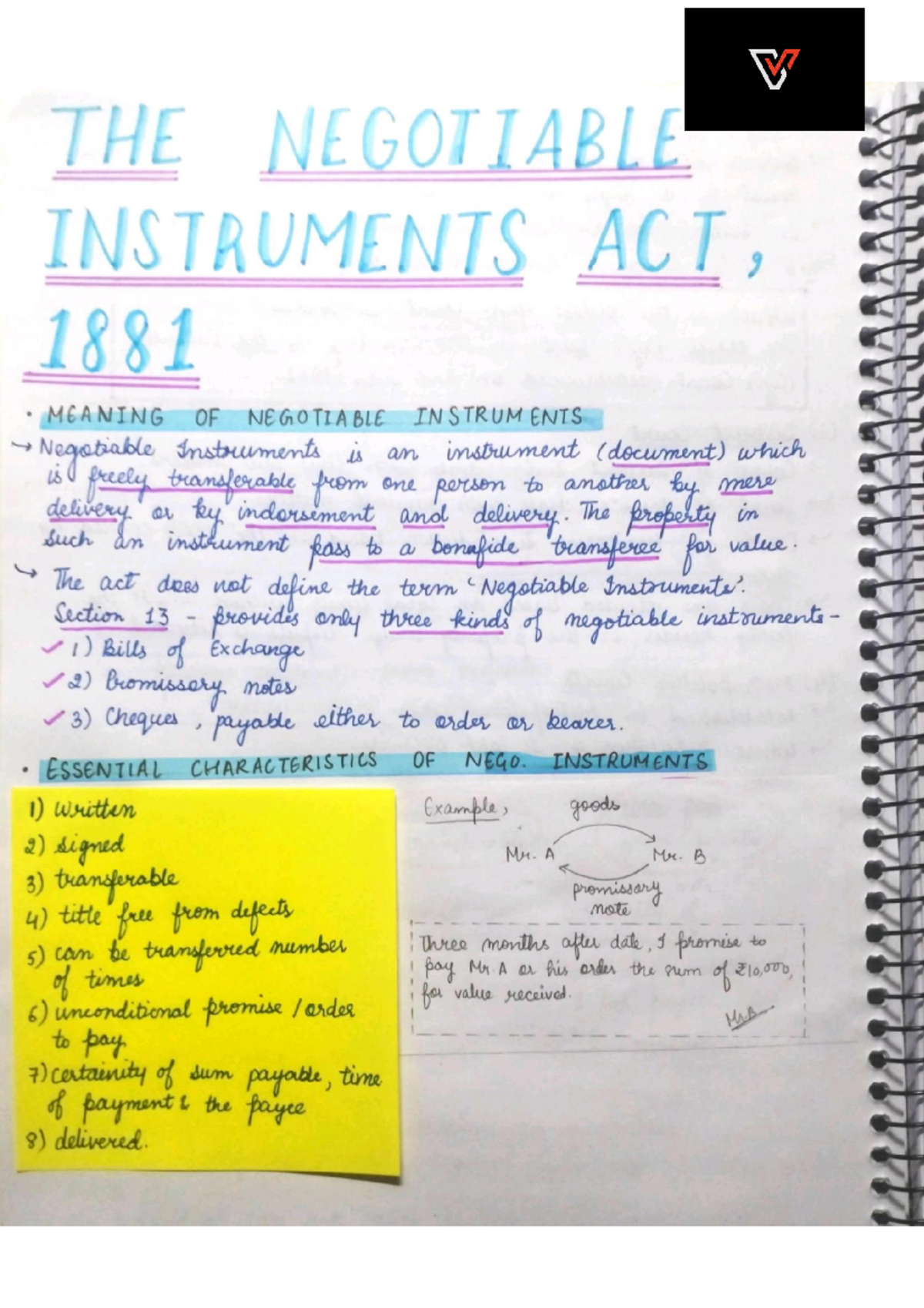 Negotiable Instruments Act, 1881: Key Concepts & Characteristics - Studocu