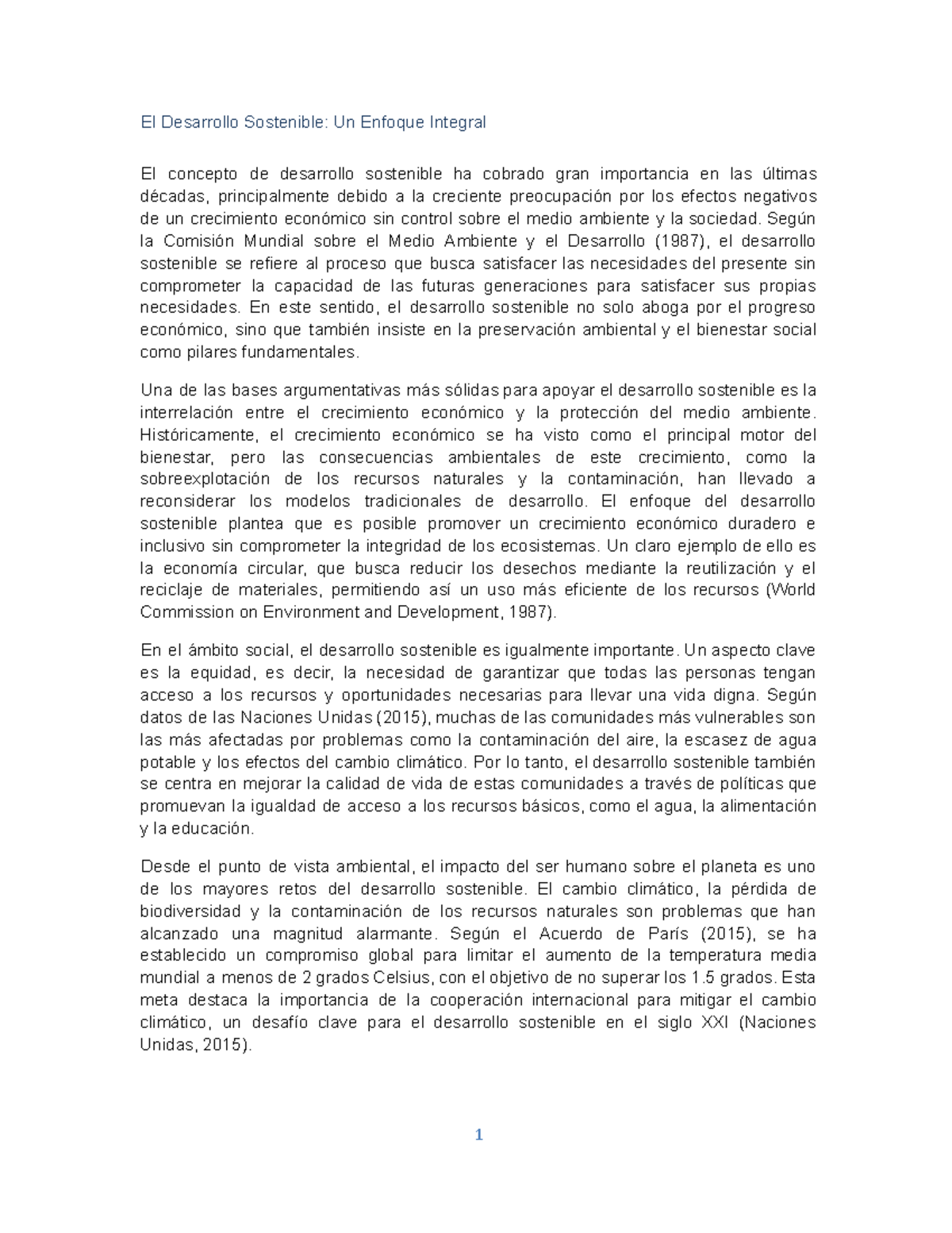 Desarrollo Sostenible: Enfoque Integral y Retos Actuales - Studocu