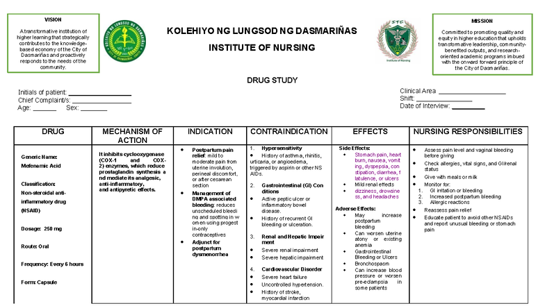 Mefenamic Acid Drug Study: Nursing Responsibilities & Patient Care ...