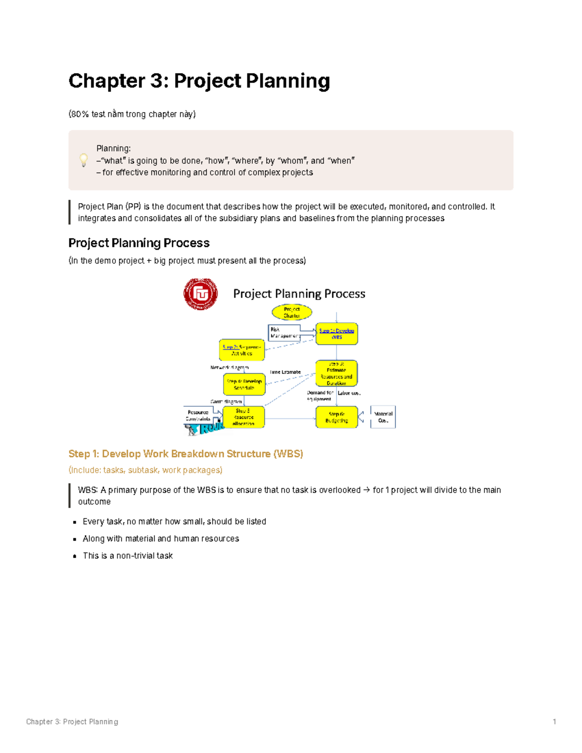 Chapter 3: Project Planning Overview and Key Concepts - Studocu