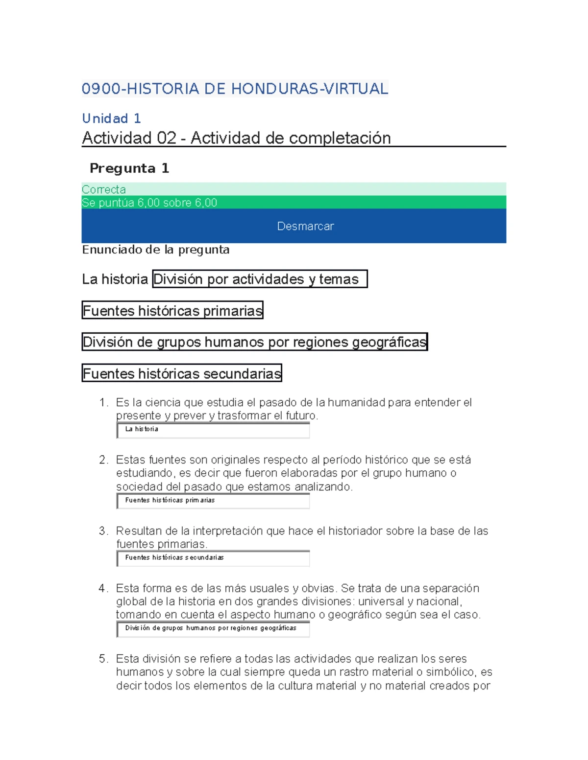 Programación de Historia General de Honduras III P 2024: Actividades y - Studocu