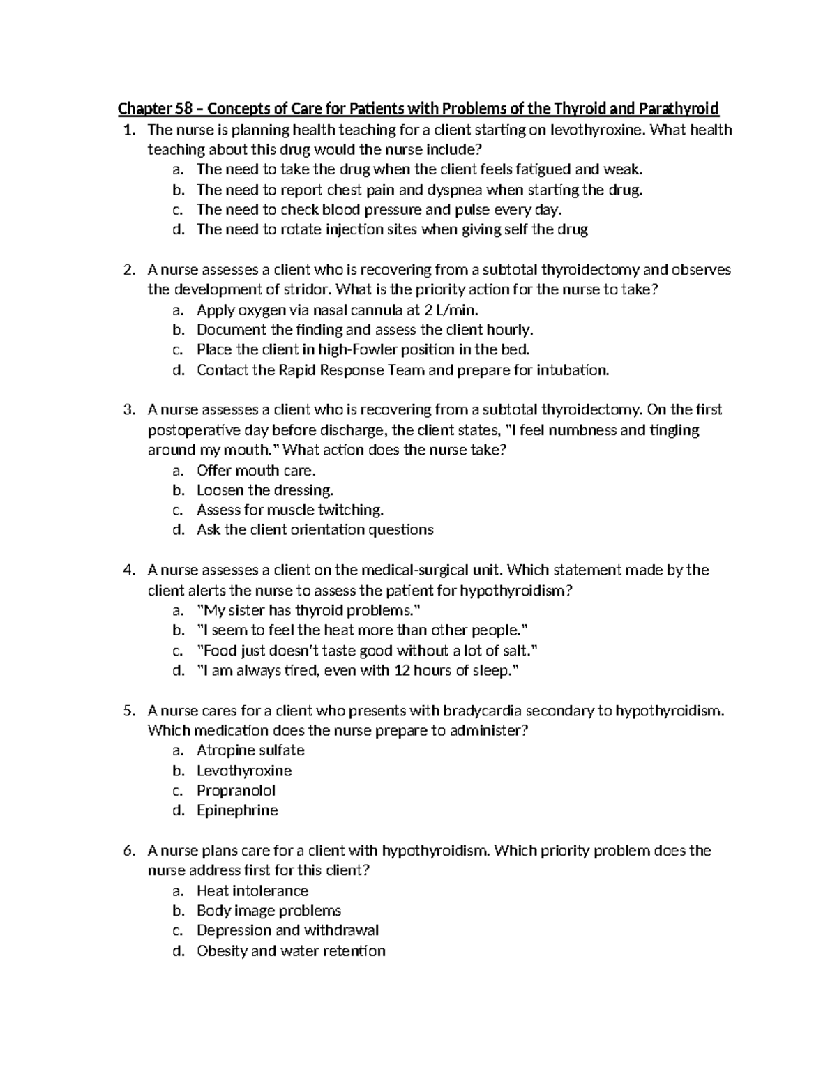 Chapter 58: Nursing Care Concepts for Thyroid & Parathyroid Issues ...