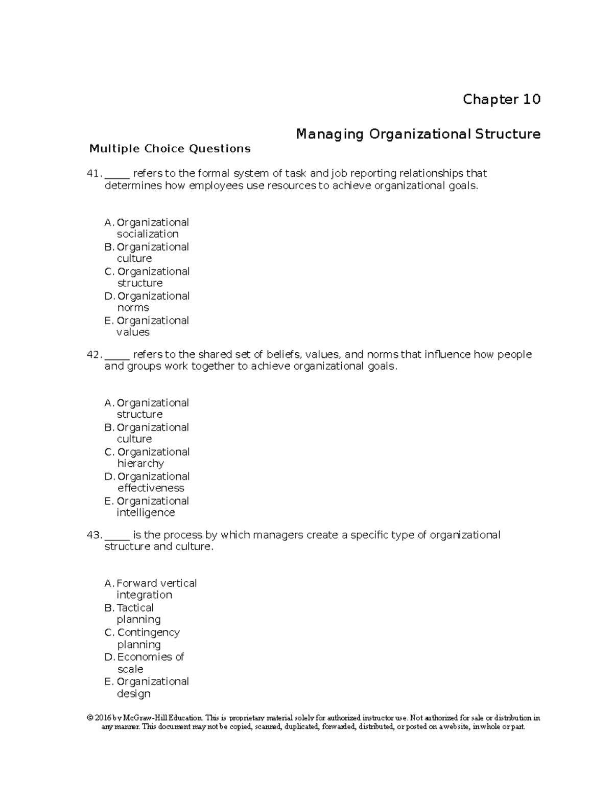 Ch10 - Organizational Structure MCQ Test Bank - Studocu