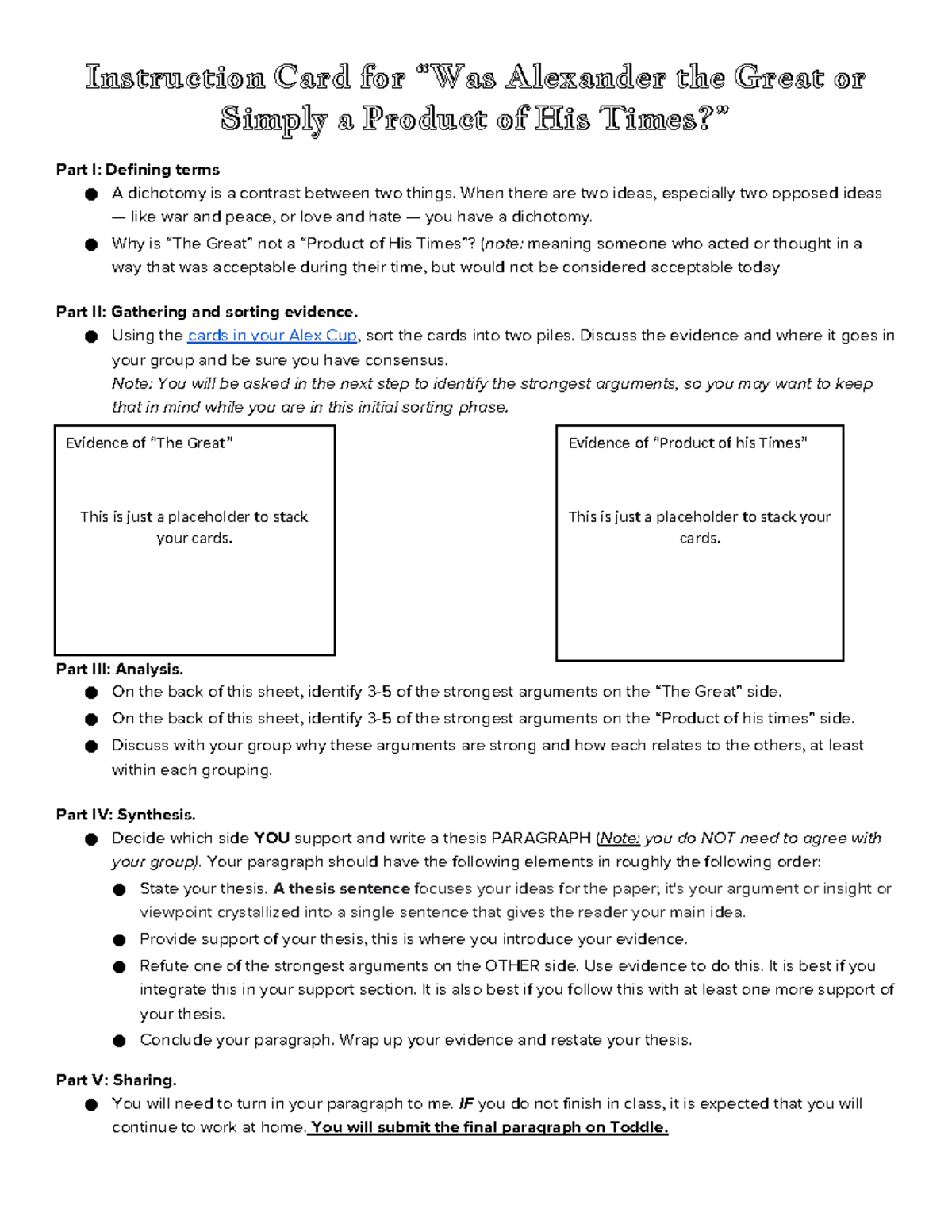 Alexander the Great: Activity Guide for Evidence Analysis and Thesis ...