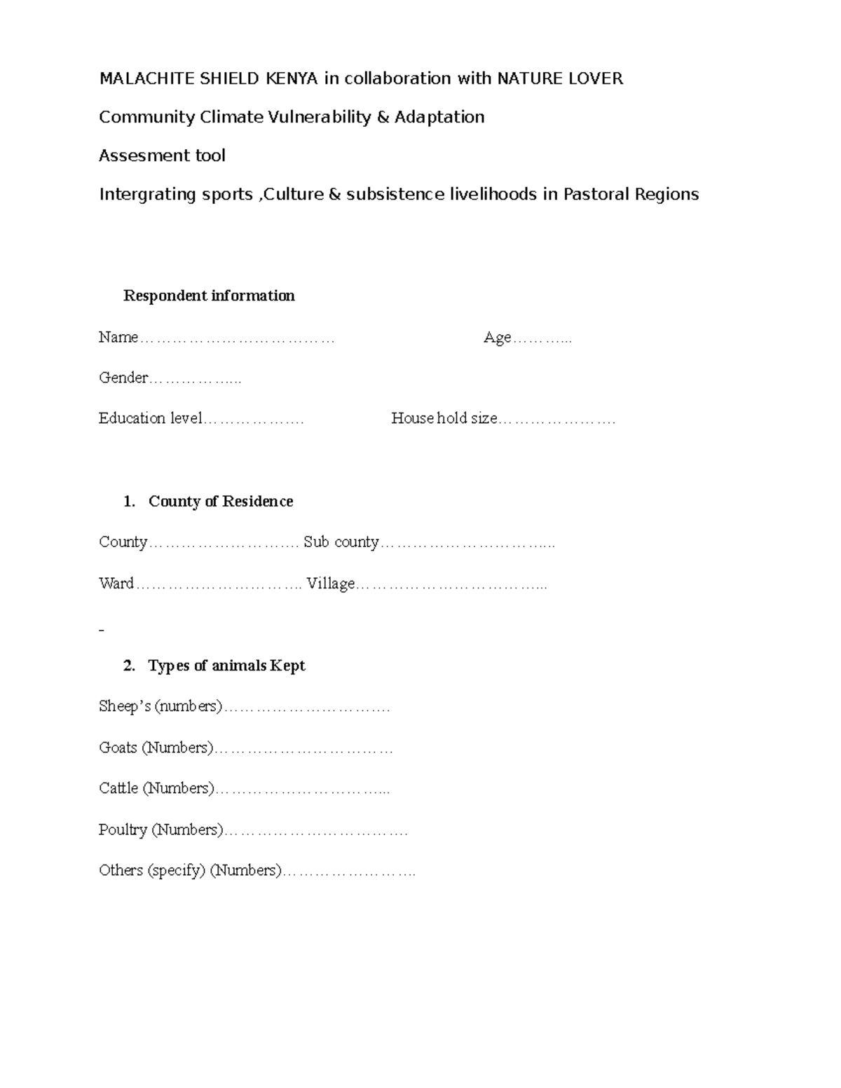 MALACHITE SHIELD KENYA: Community Climate Vulnerability Assessment Tool ...