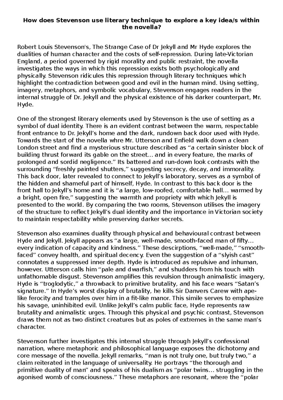 Novel Study: Literary Techniques in The Strange Case of Dr Jekyll and ...