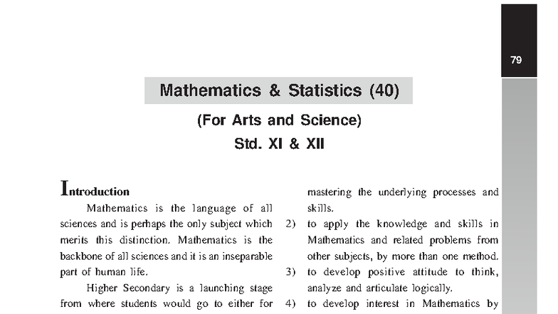 MHT CET Std. XI-XII Maths & Statistics 2023 Syllabus Overview - Studocu