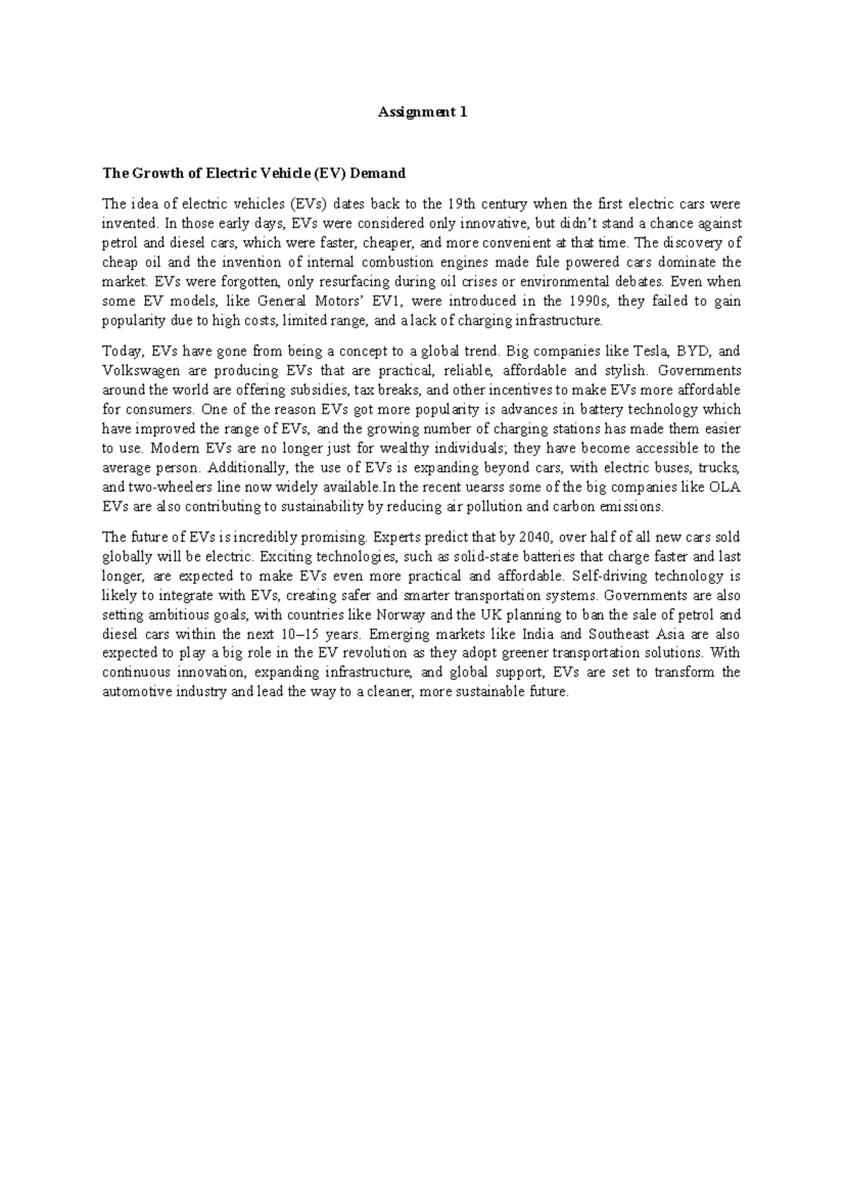 Internship Assignment: The Rise of Electric Vehicle (EV) Demand - Studocu