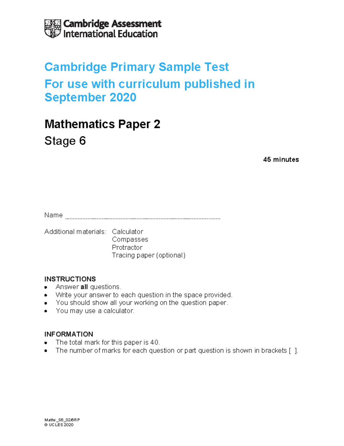 Mathematics Stage 6 Sample Test Paper 2 (tcm142-595004) - Studocu