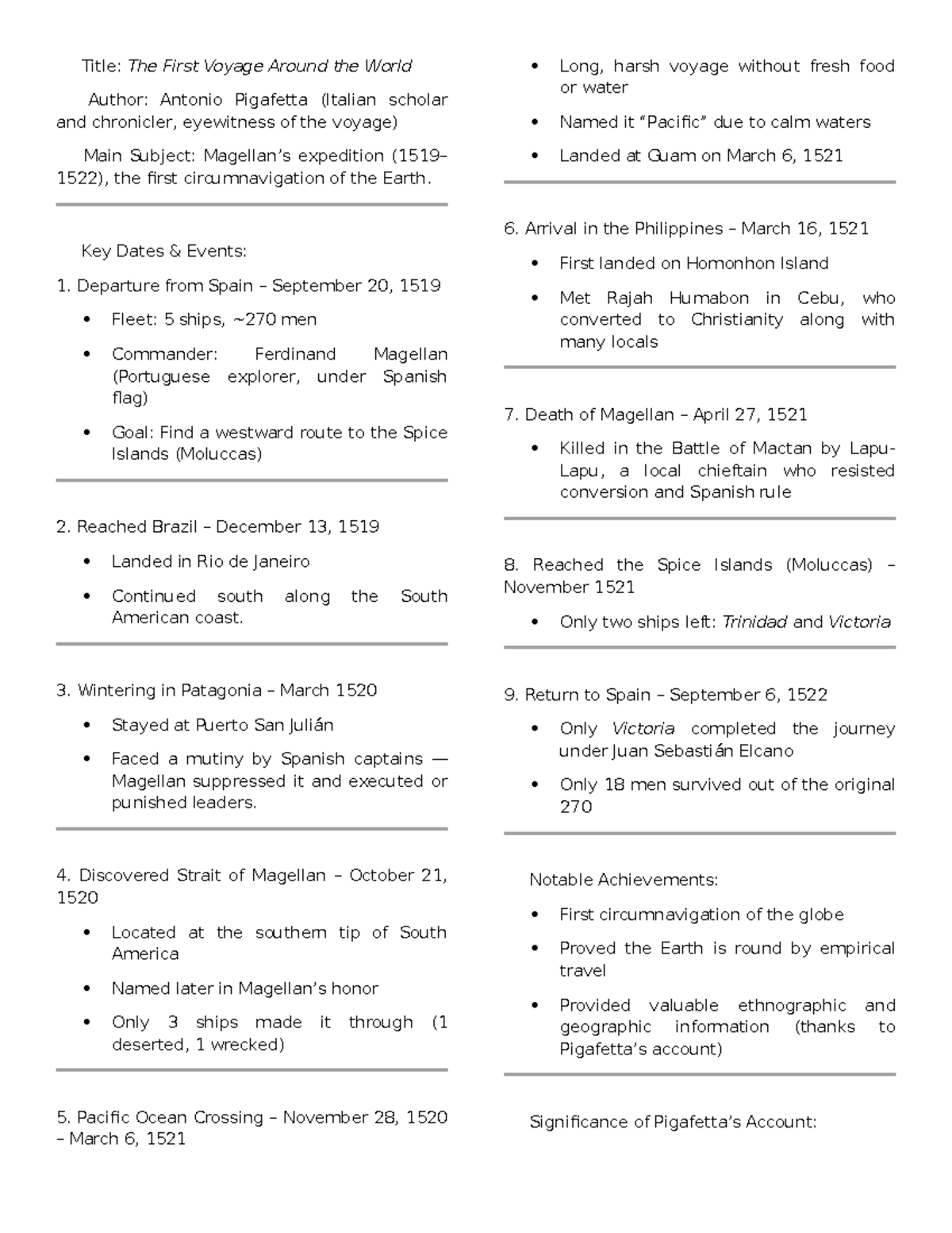 Philhist-Lesson-4: The First Voyage Around the World (Magellan) - Studocu