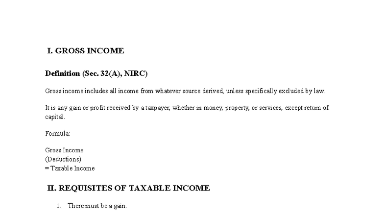 Villanueva - Gross Income Notes (Sec. 32(A), NIRC) - Studocu