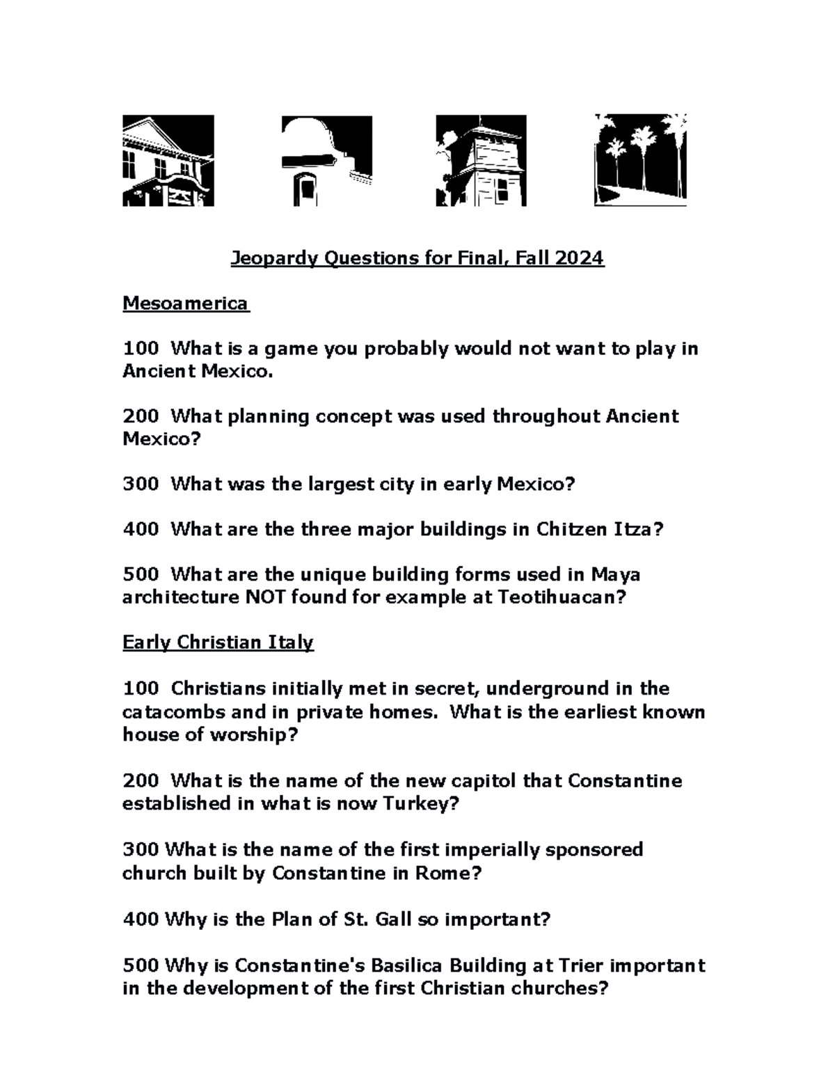 Jeopardy Questions for Final Exam - Arch 30 Fall 2024 - Jeopardy ...