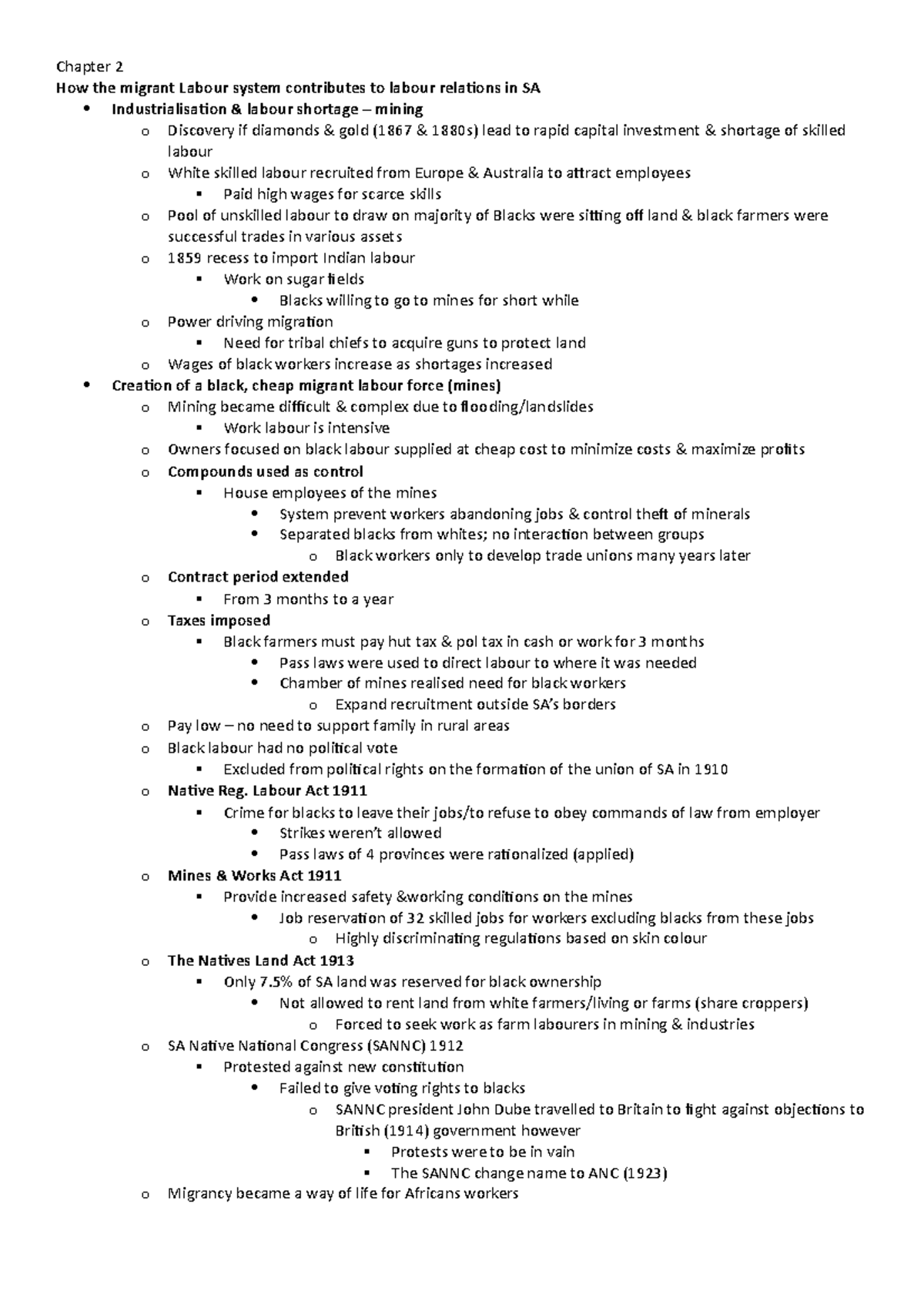 SA Labour Relations in the 19th Century: Migrant Labor Dynamics (CH2 ...