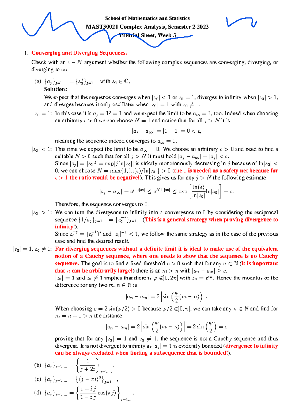 MAST30021 Complex Analysis Semester 2 2023 Tutorial Sheet Week 3 - Studocu