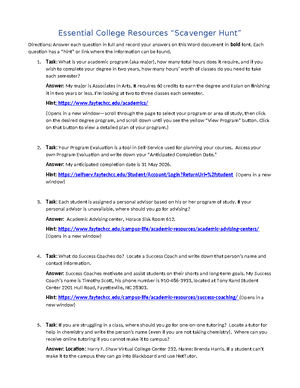 Module One Scavenger Hunt - Essential College Resources “Scavenger Hunt ...