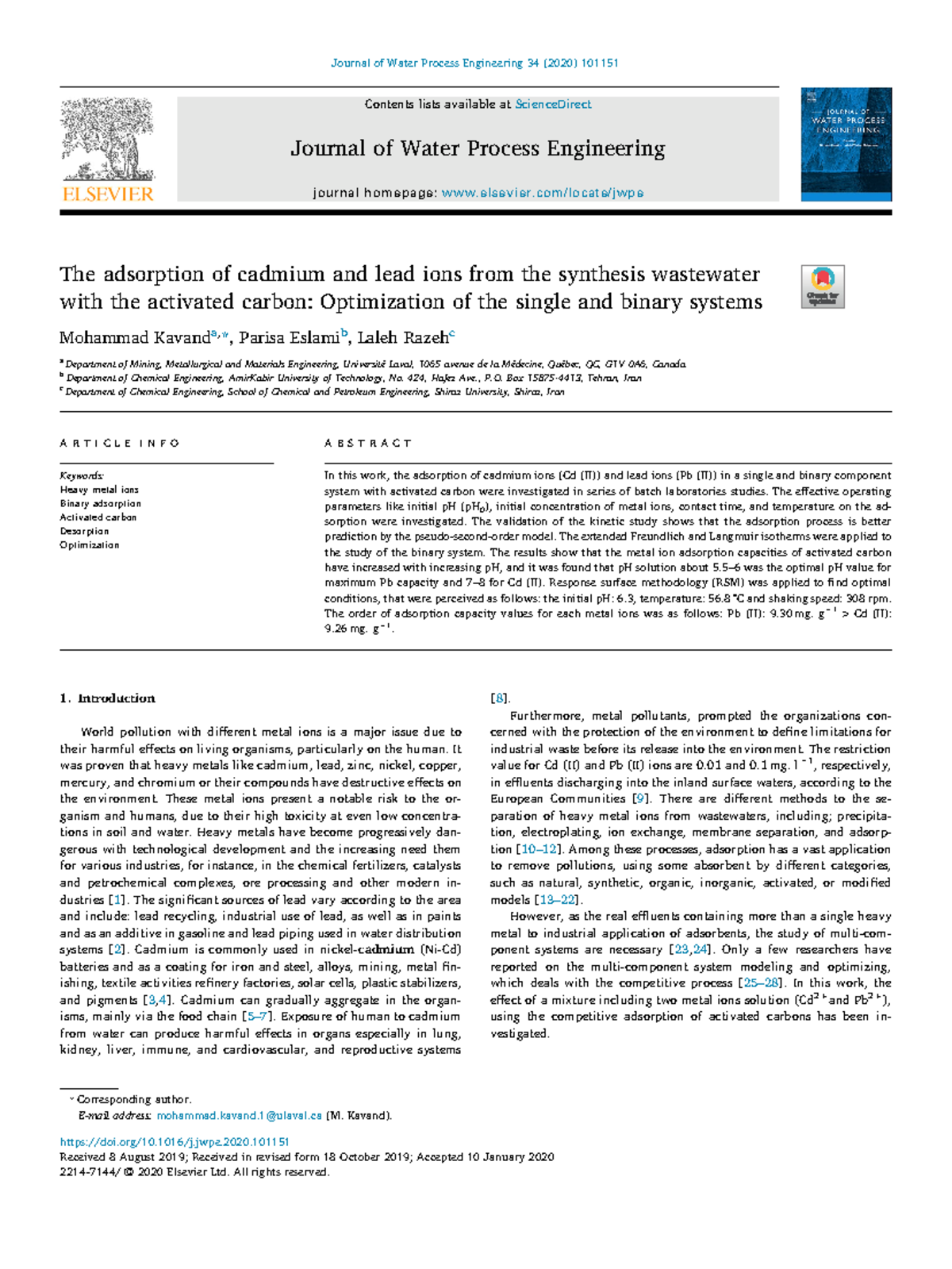 Optimizing Pb(II) and Cd(II) Adsorption with Activated Carbon in JWPE ...