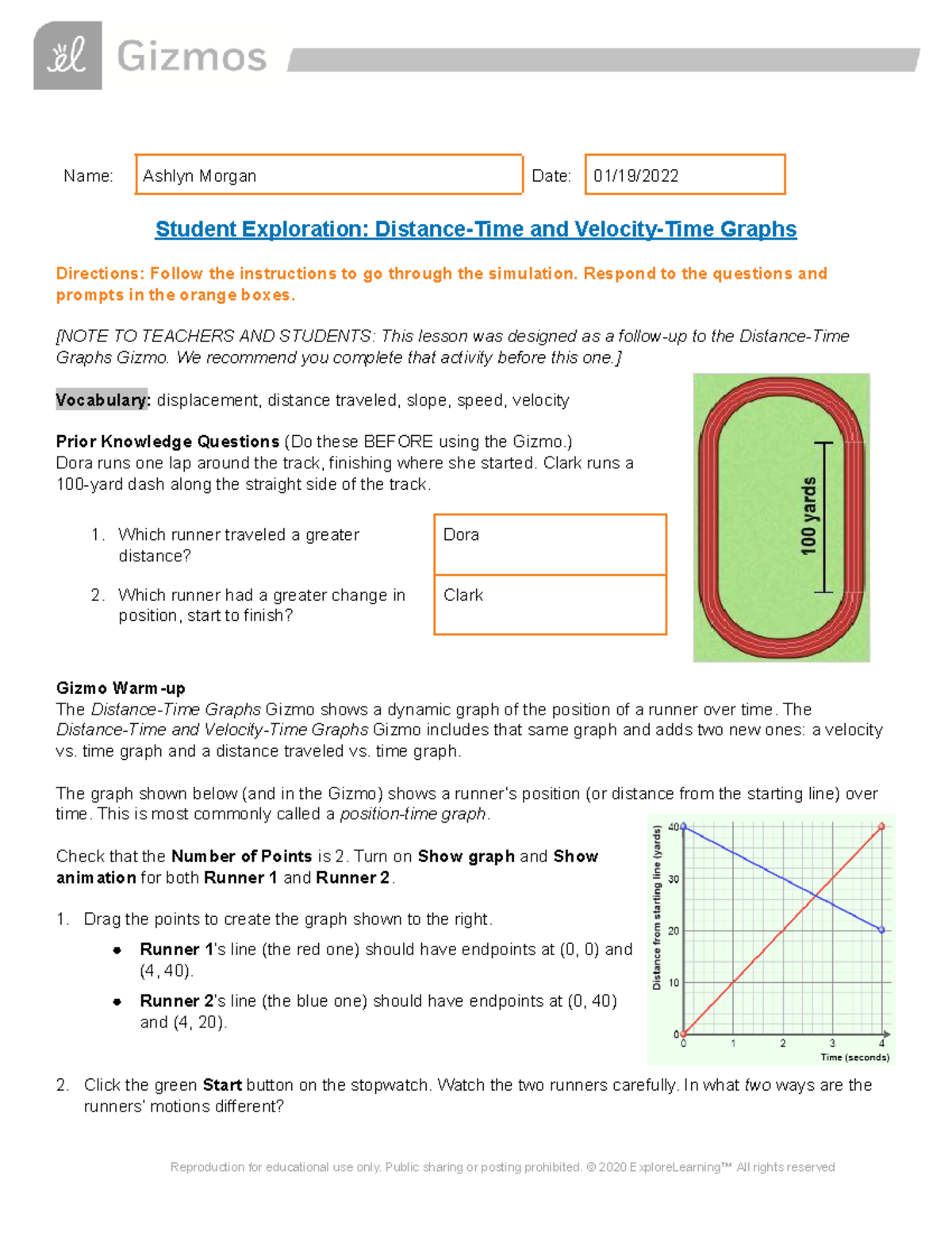 Ashlyn Morgan - Distance-Time & Velocity-Time Graphs Gizmo Answer Key ...