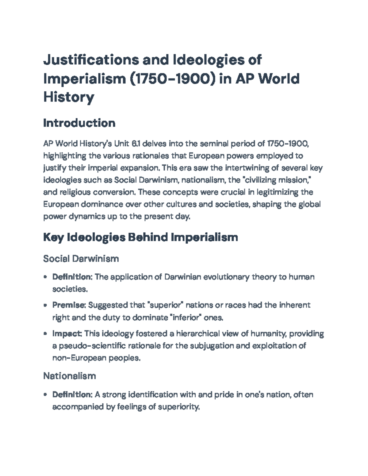 Justifications and Ideologies of Imperialism (1750-1900) in AP World ...