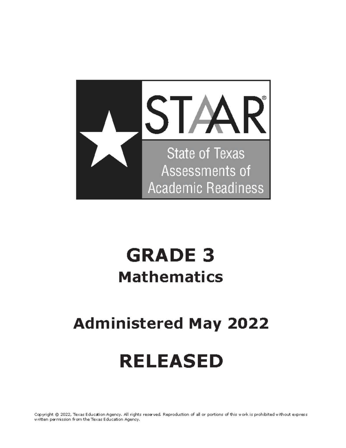 2022 STAAR GRADE 3 Mathematics Test - Released Questions and Answers ...