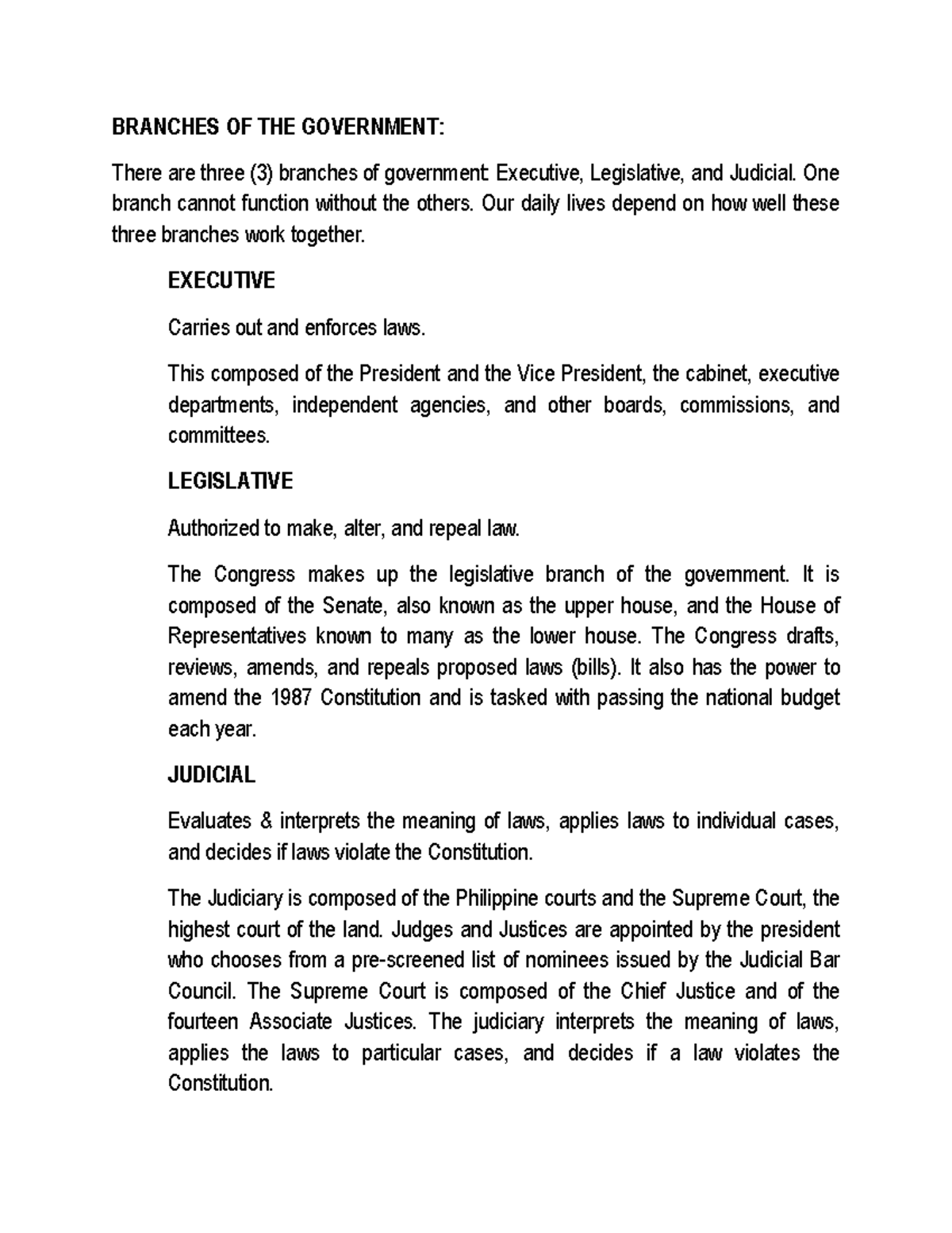 Branches of the Government: Executive, Legislative, and Judicial Powers ...