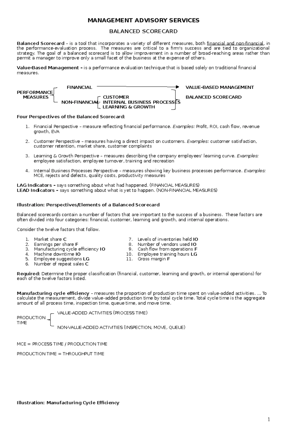 Balanced Scorecard - STUDY - MANAGEMENT ADVISORY SERVICES BALANCED SCORECARD Balanced Scorecard ...