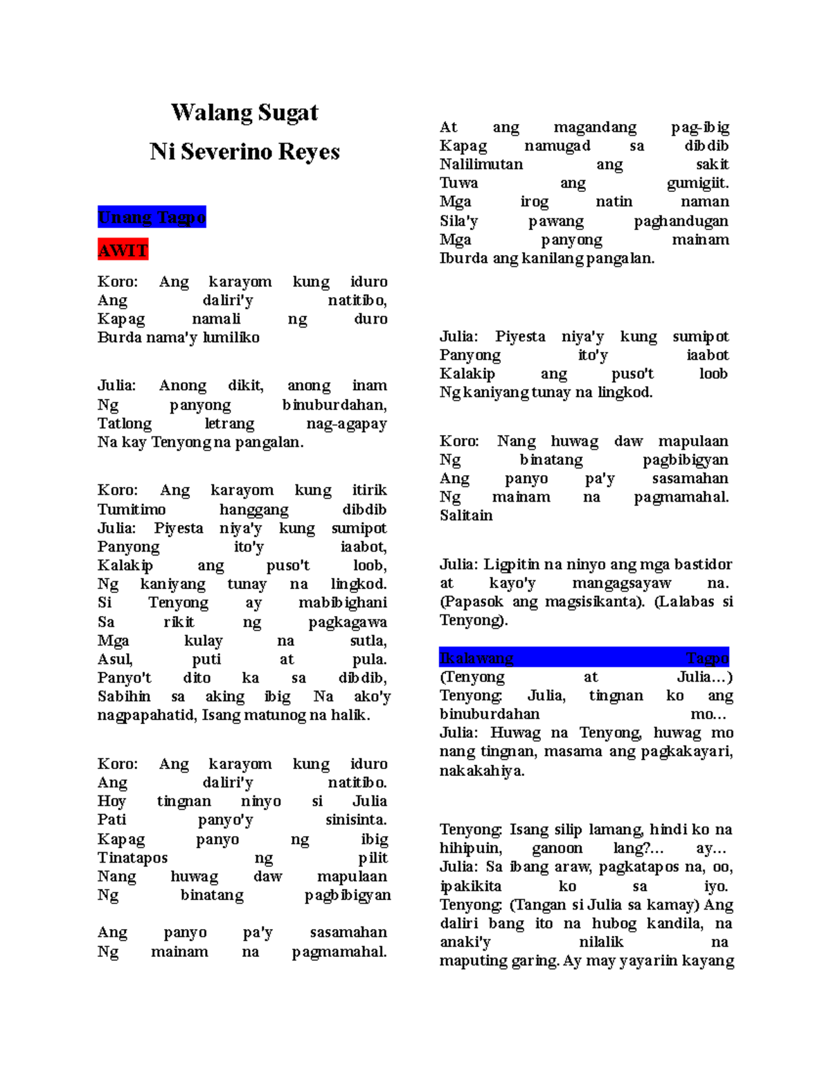 Walang Sugat (No-Wounds) - Script Analysis and Insights - Studocu