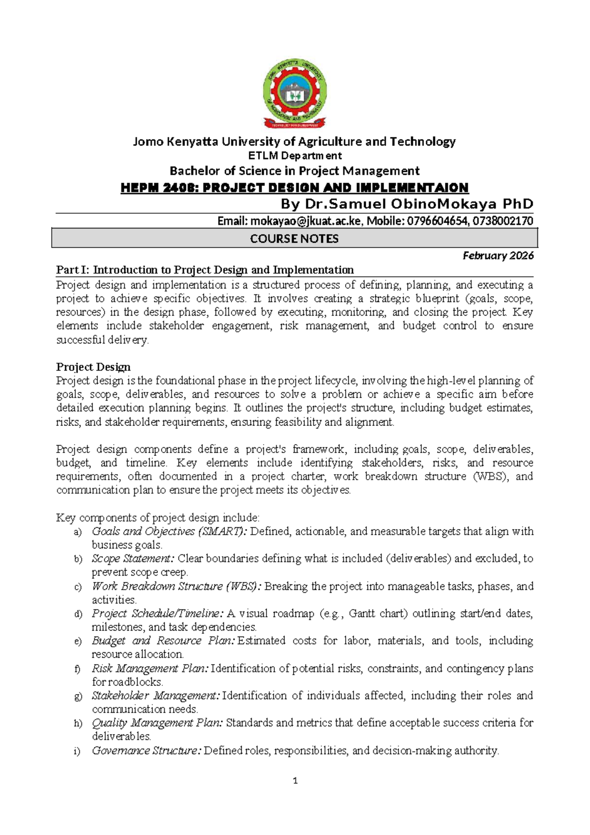 HEPM 2408: Project Design and Implementation Course Notes - Feb 2026 ...