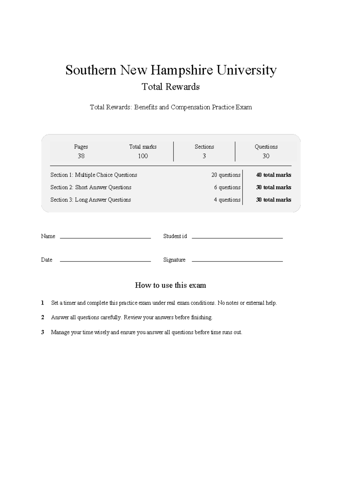 OL620 Total Rewards SNHU Practice Exam 2026: Benefits & Compensation ...