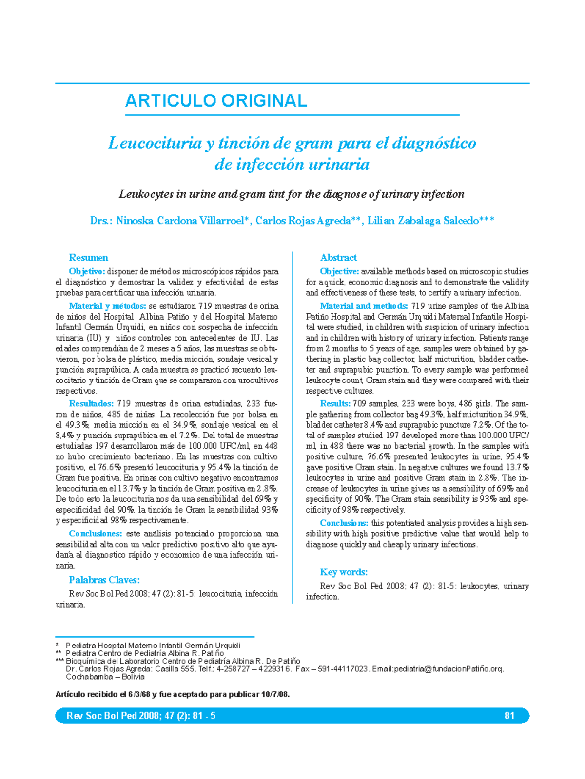 Leucocituria y Tinción de Gram en el Diagnóstico de Infección Urinaria ...