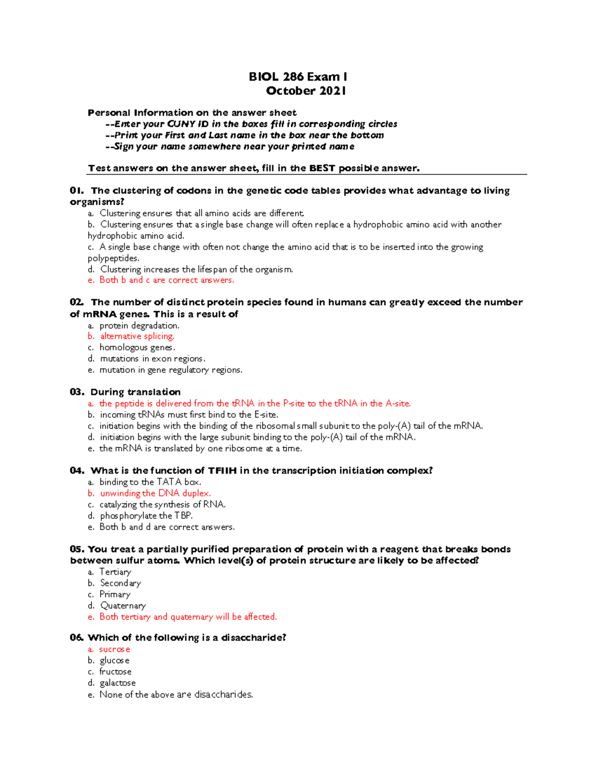 Revised Title: Important Concepts for BIOL 286 Final Exam I - Spring ...
