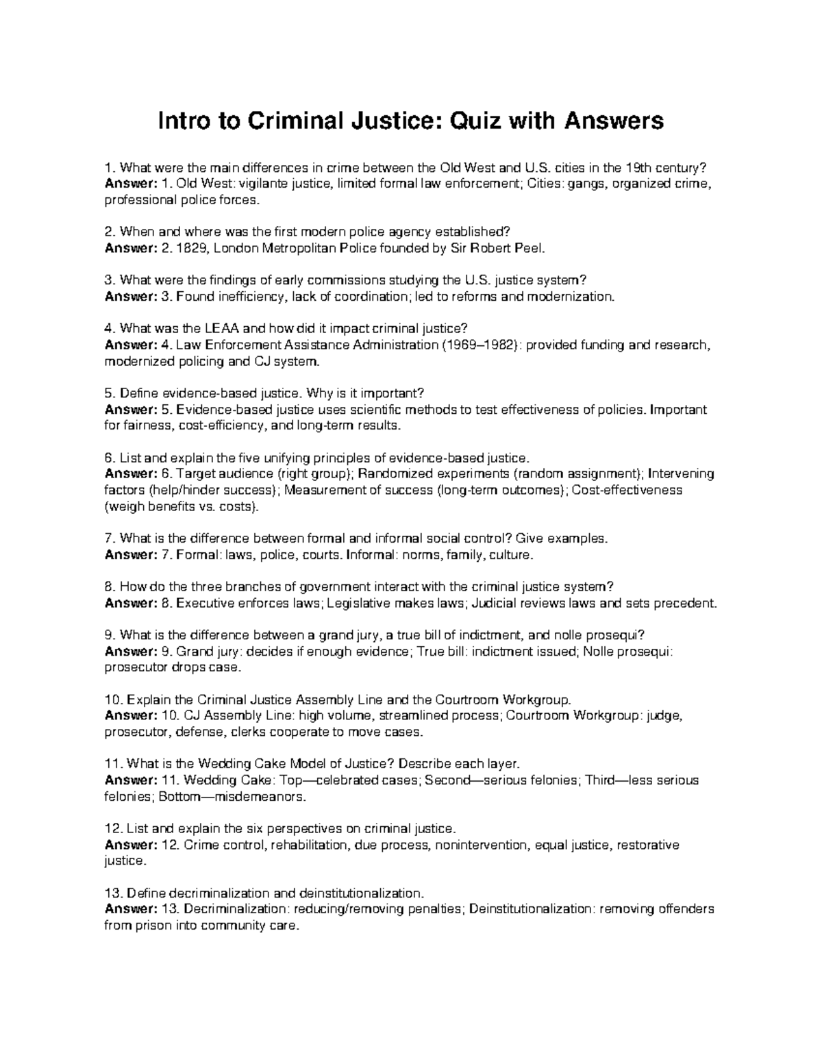 Intro to Criminal Justice (CJ101): Key Concepts & Quiz Answers - Studocu