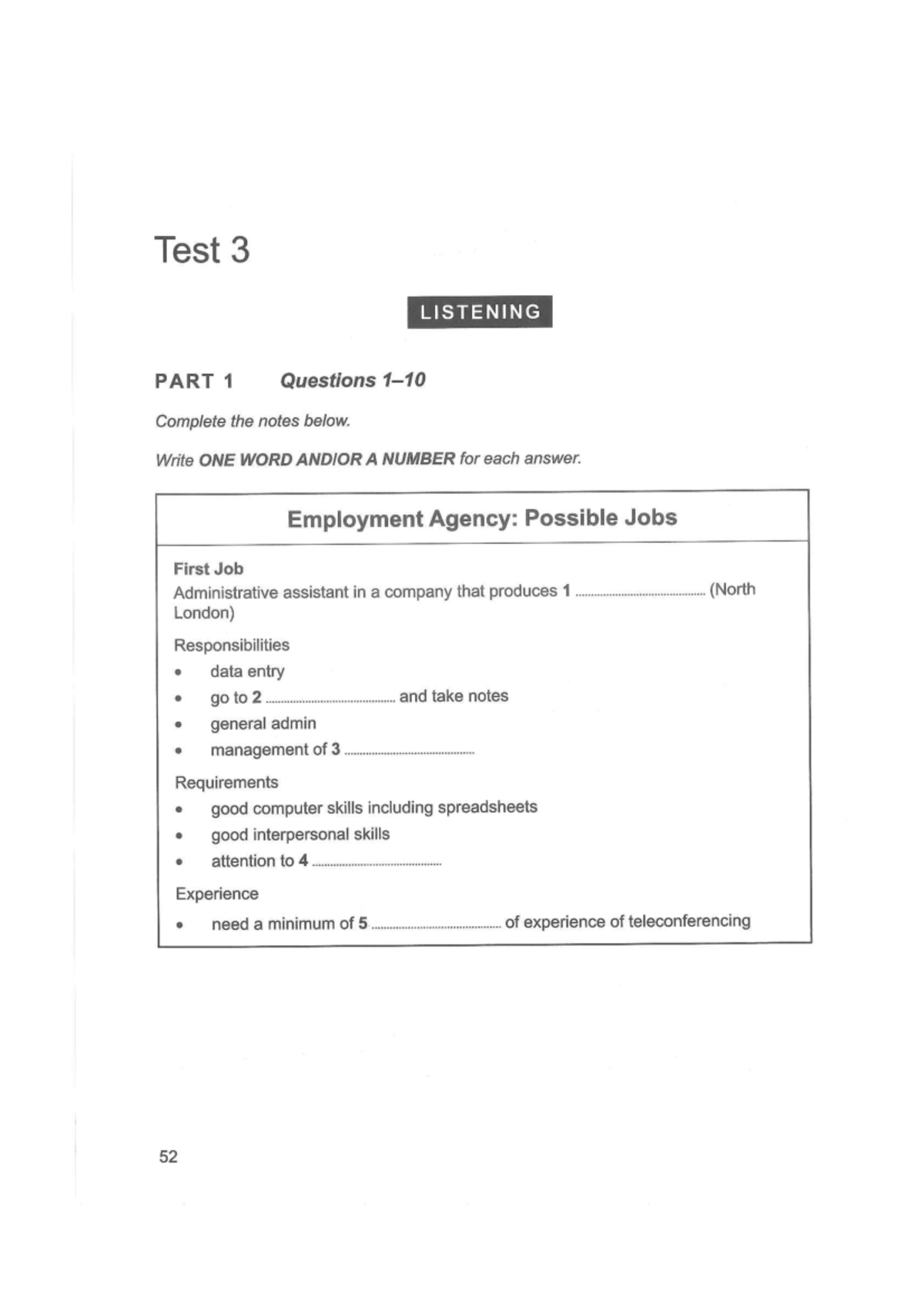 Cam 15 Test 3 - sada - Test 3 LISTENING PART 1 Questions Complete the ...
