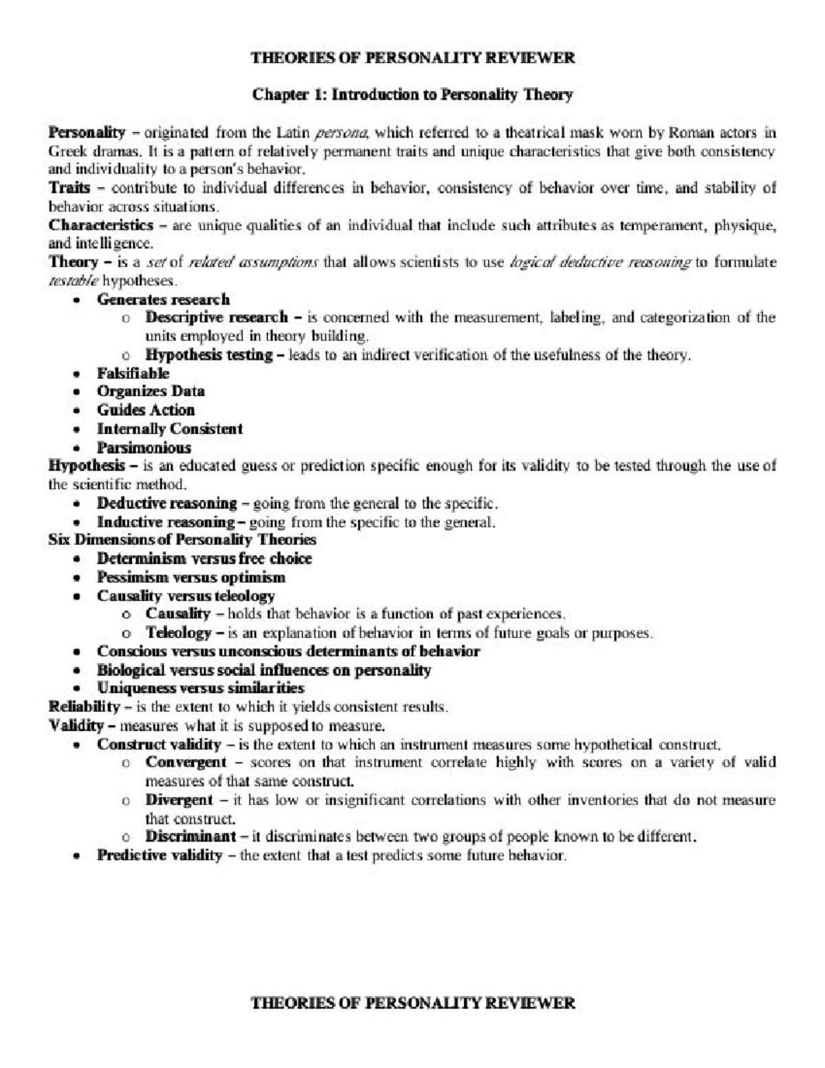 THEORIES OF PERSONALITY REVIEWER: Comprehensive Overview of Key ...