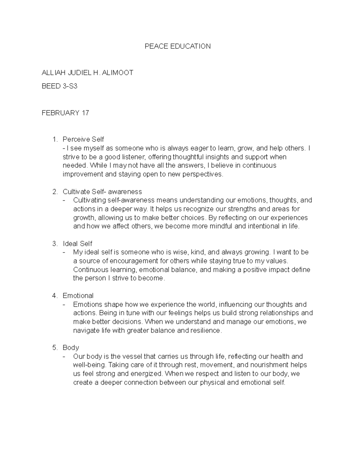 BEED 3 - Lesson Plan on Peace Education and Human Rights - Studocu
