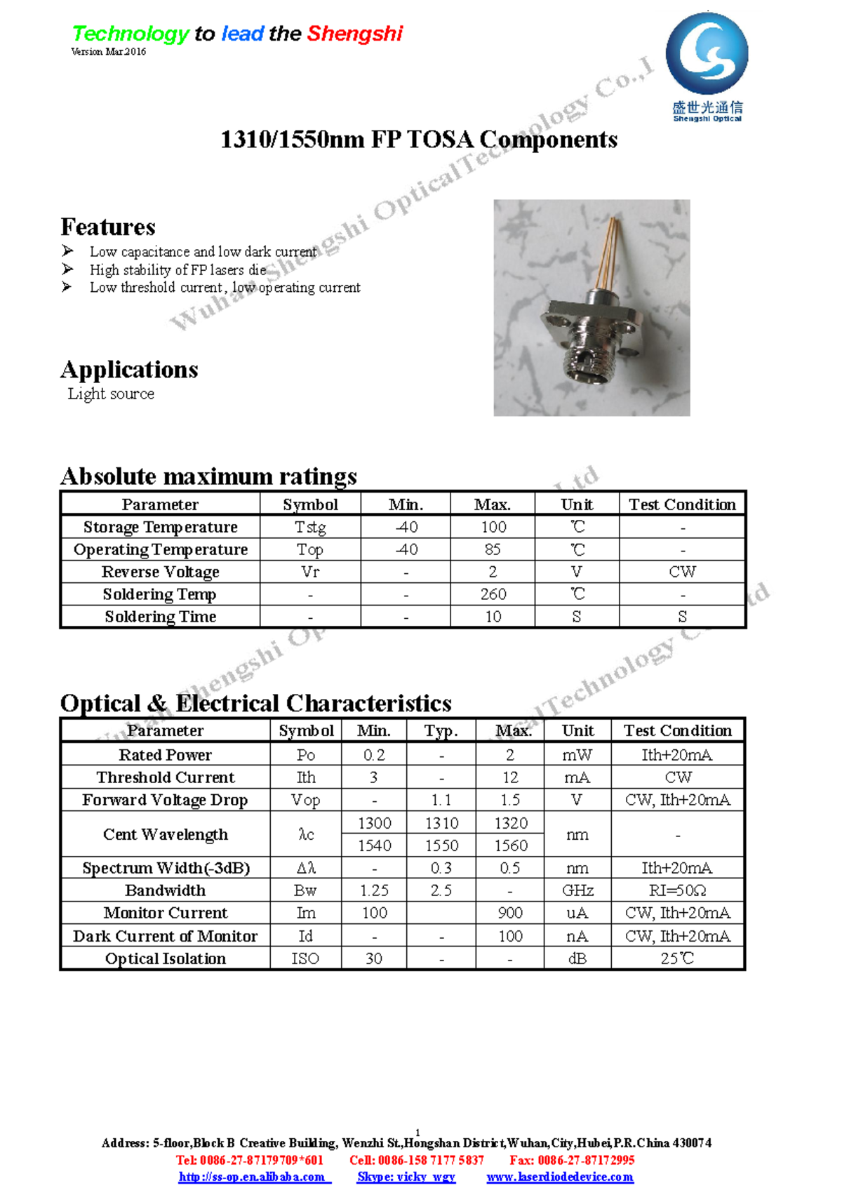 1310nm-1550nm FP Diode Laser Receptacle Features & Specs - Studocu