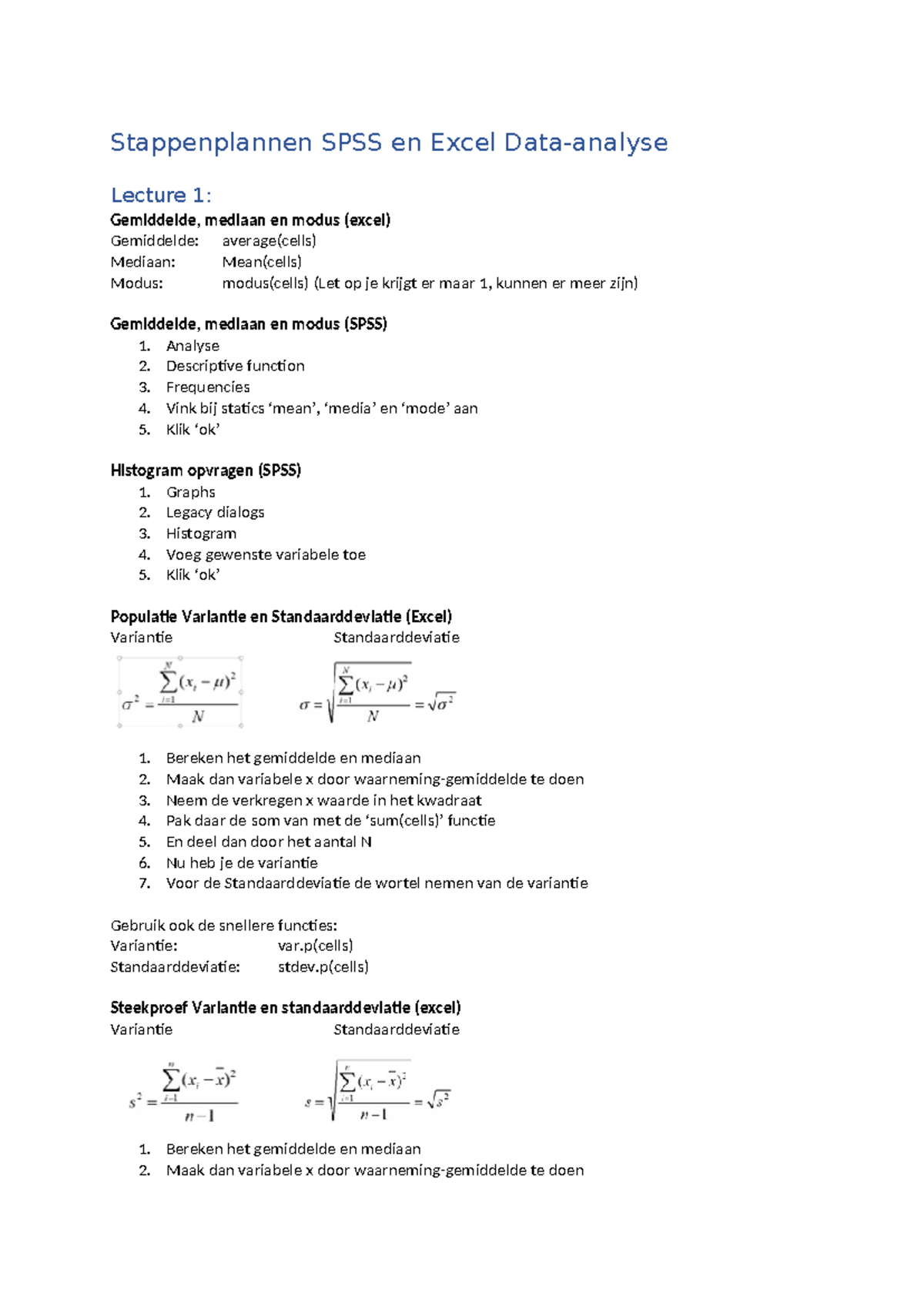 SPSS & Excel Data-analyse: Stappenplannen voor Statistiek - Studeersnel