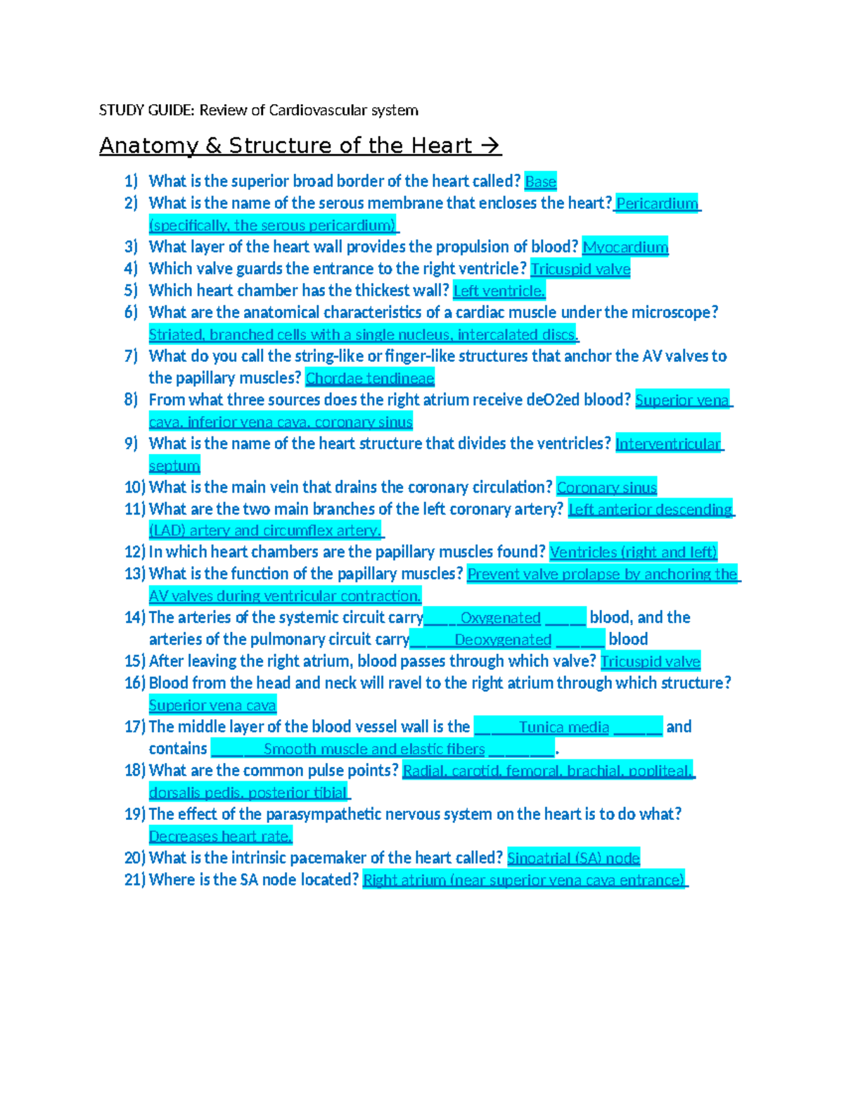 Cardiovascular & Lymphatic System Study Guide: Anatomy & Function ...