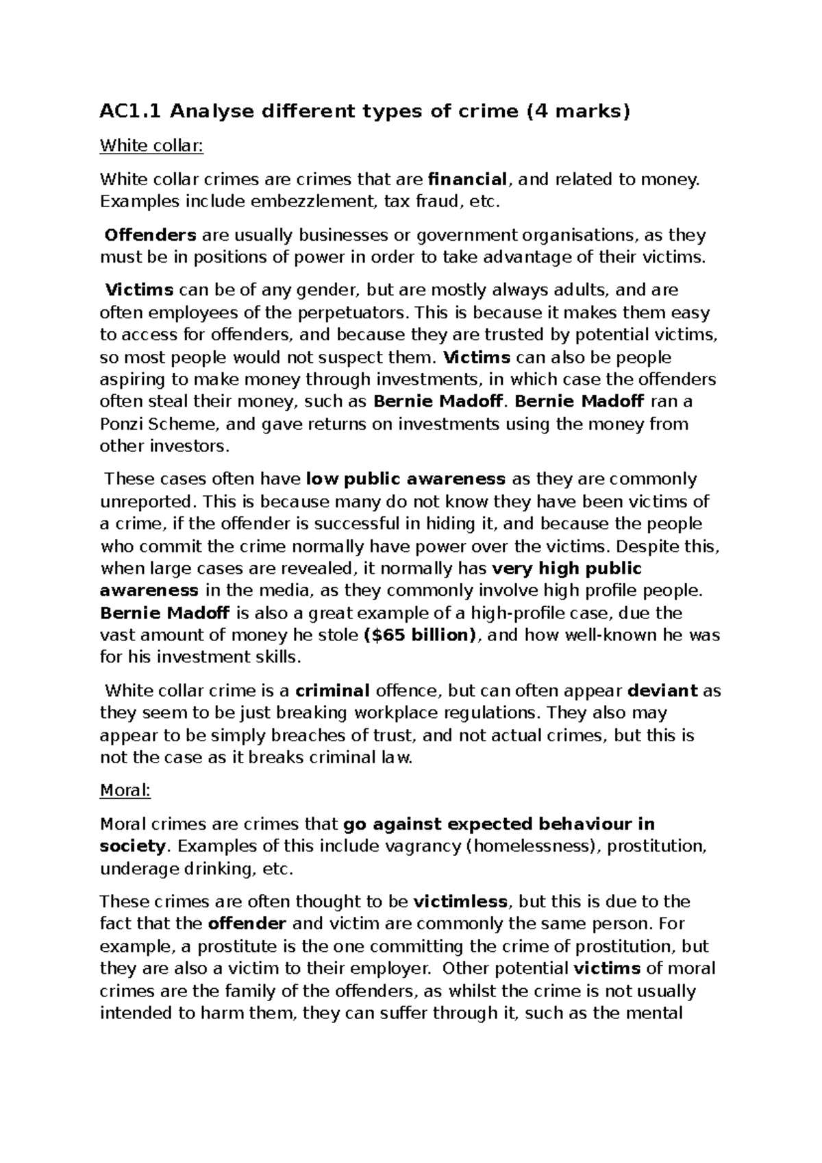 Unit 1: AC1.1 Crime Types Analysis Prep Notes - Studocu