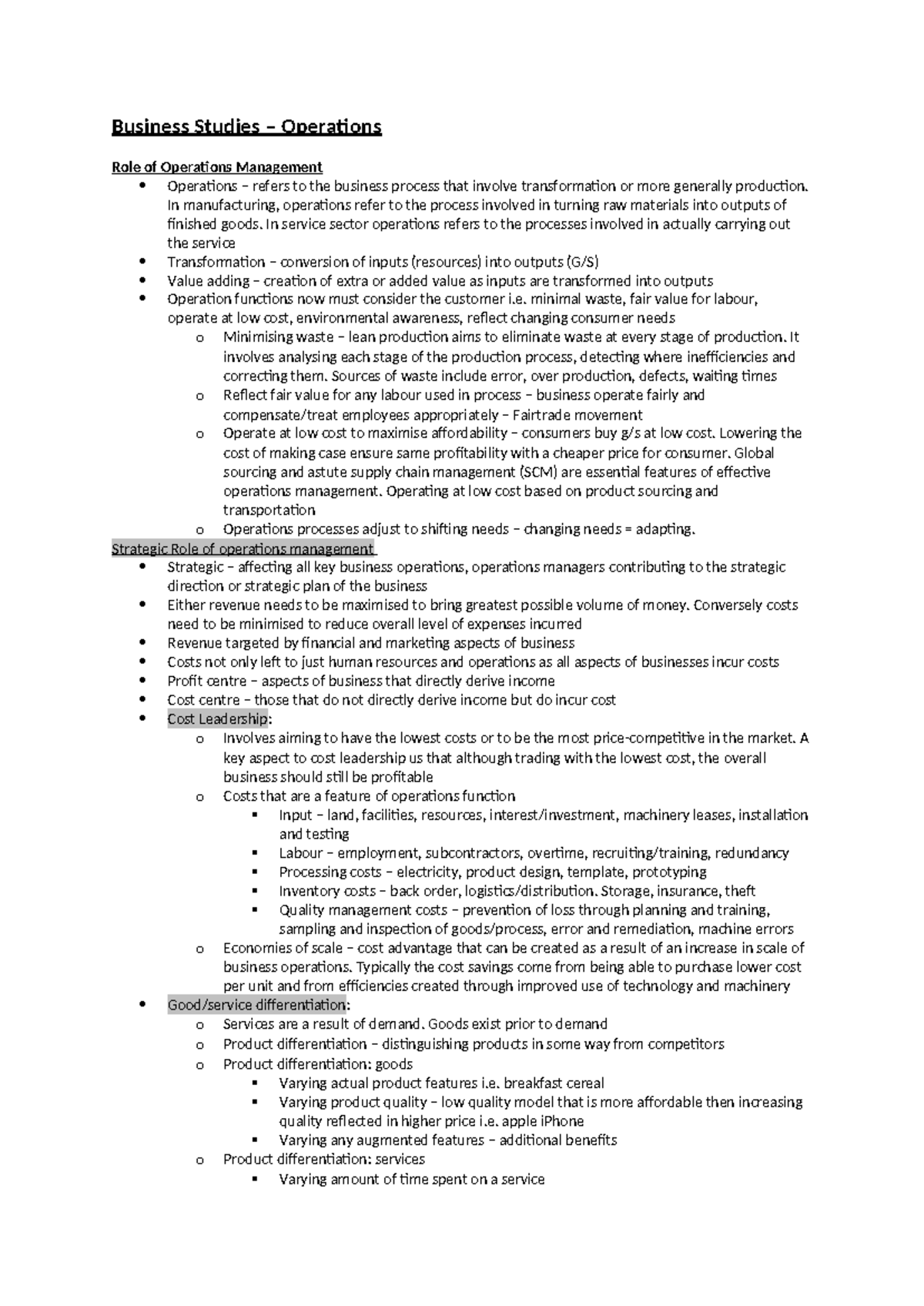 2020 BUS Operations Management Notes: Key Concepts & Strategies - Studocu