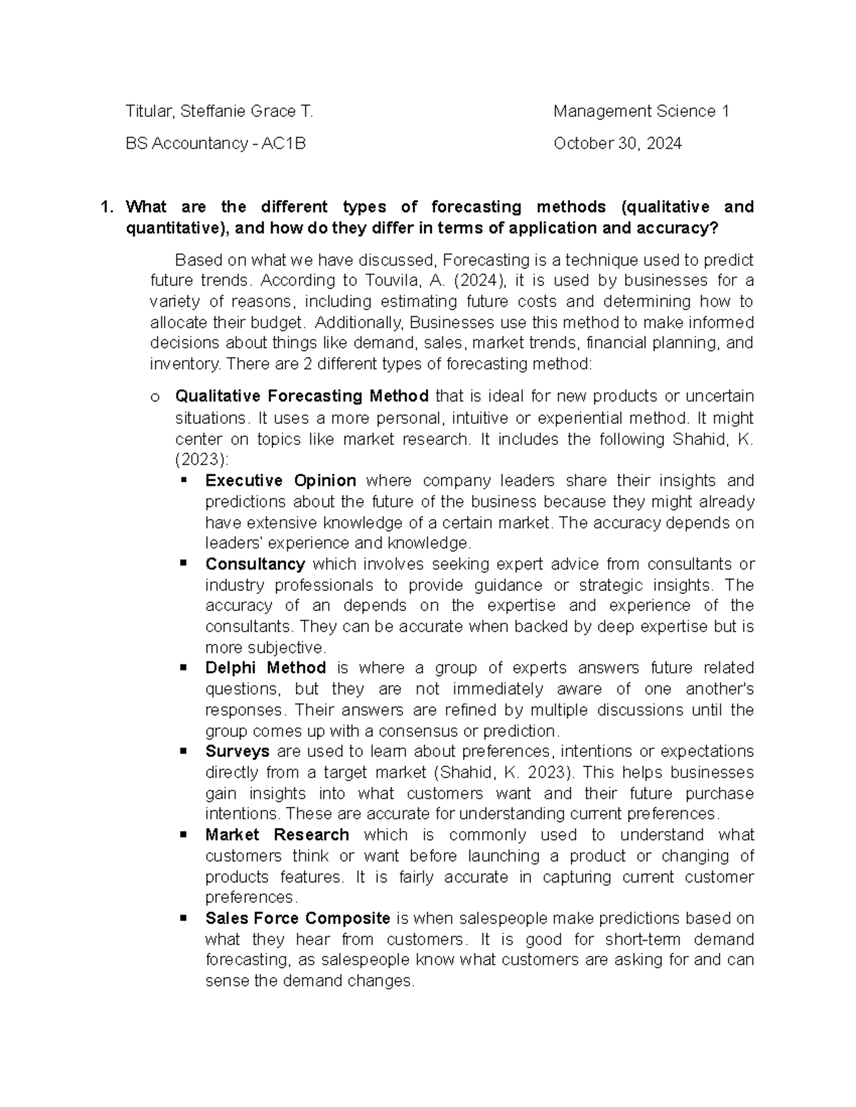 Management Science 1 MGT 1 - Forecasting Methods and Applications - Studocu