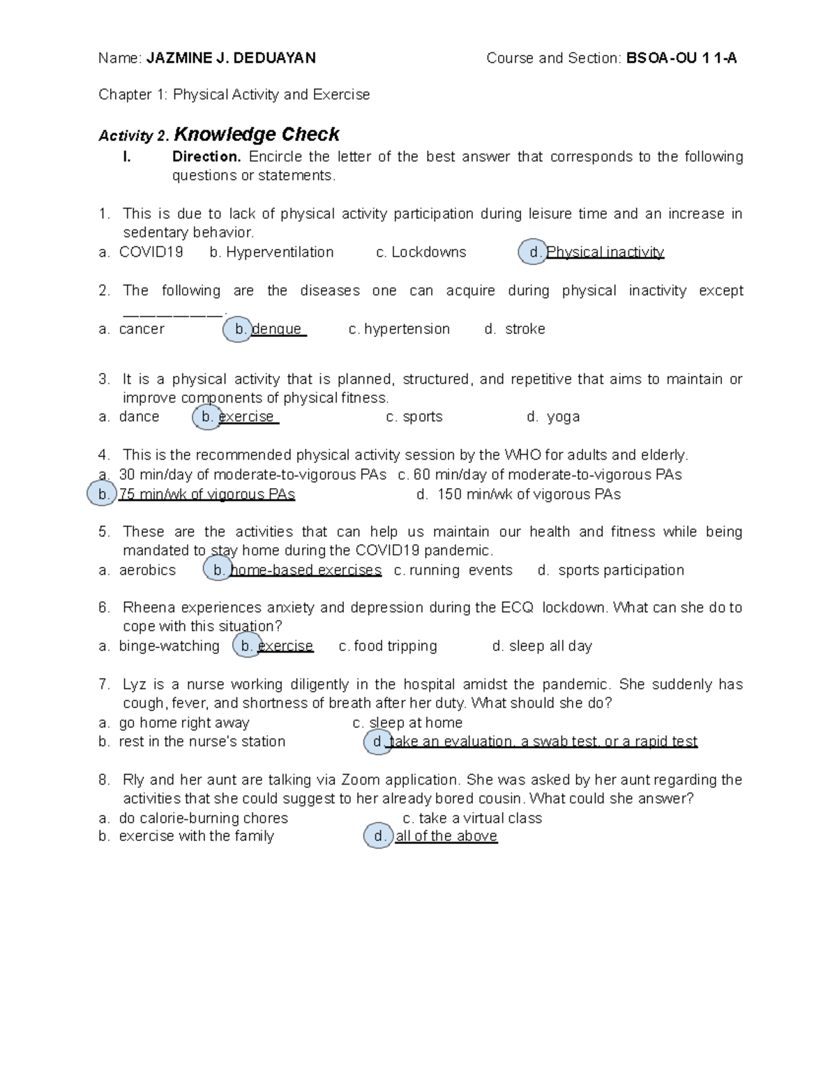 Chapter 1 Activity 2 - Direction: Read the questions below carefully ...