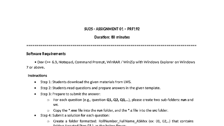 SU25 ASSIGNMENT 01 PRF192: Software Requirements & Coding Tasks - Studocu