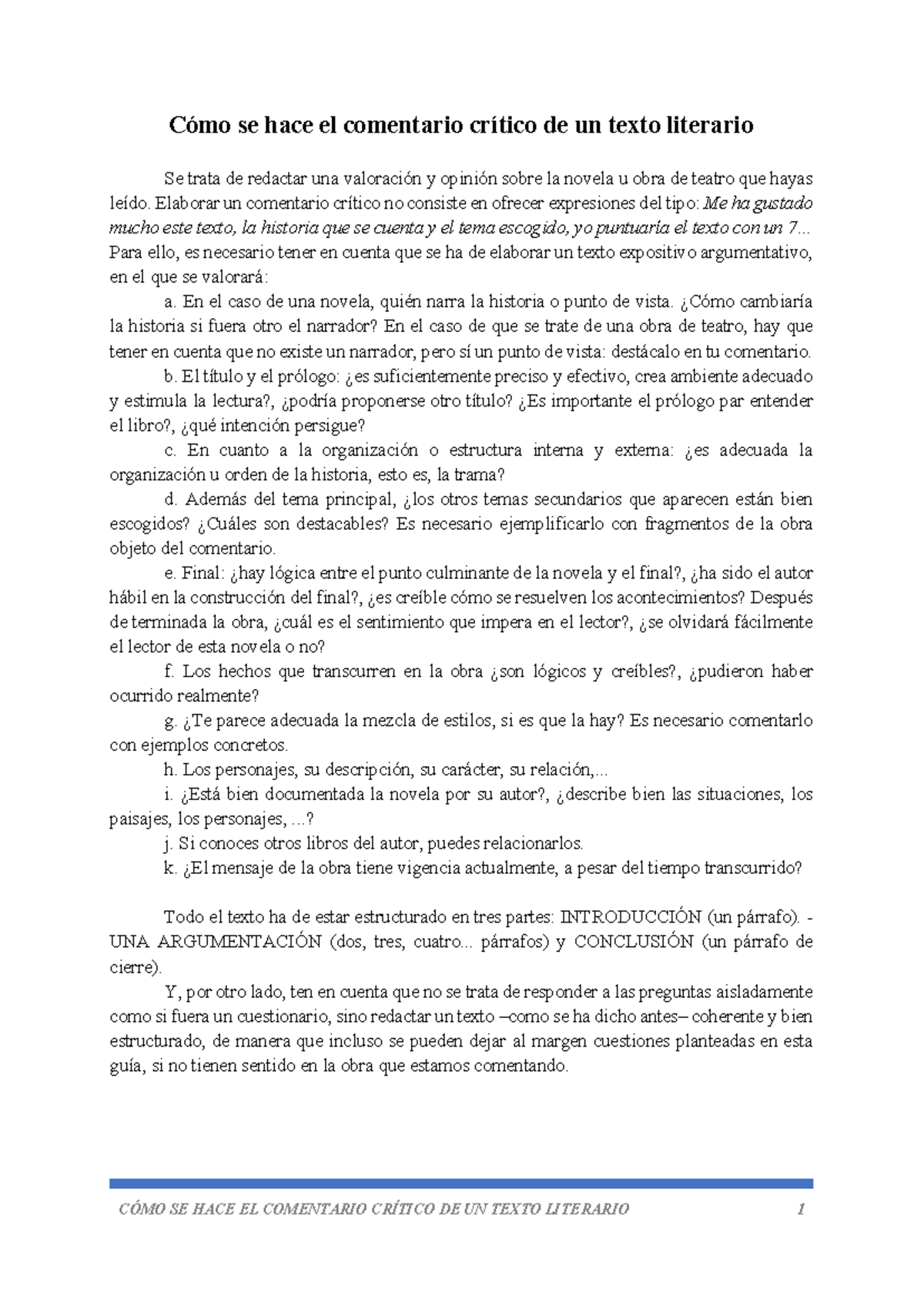 Cómo se hace un comentario crítico - CÓMO SE HACE EL COMENTARIO CRÍTICO ...