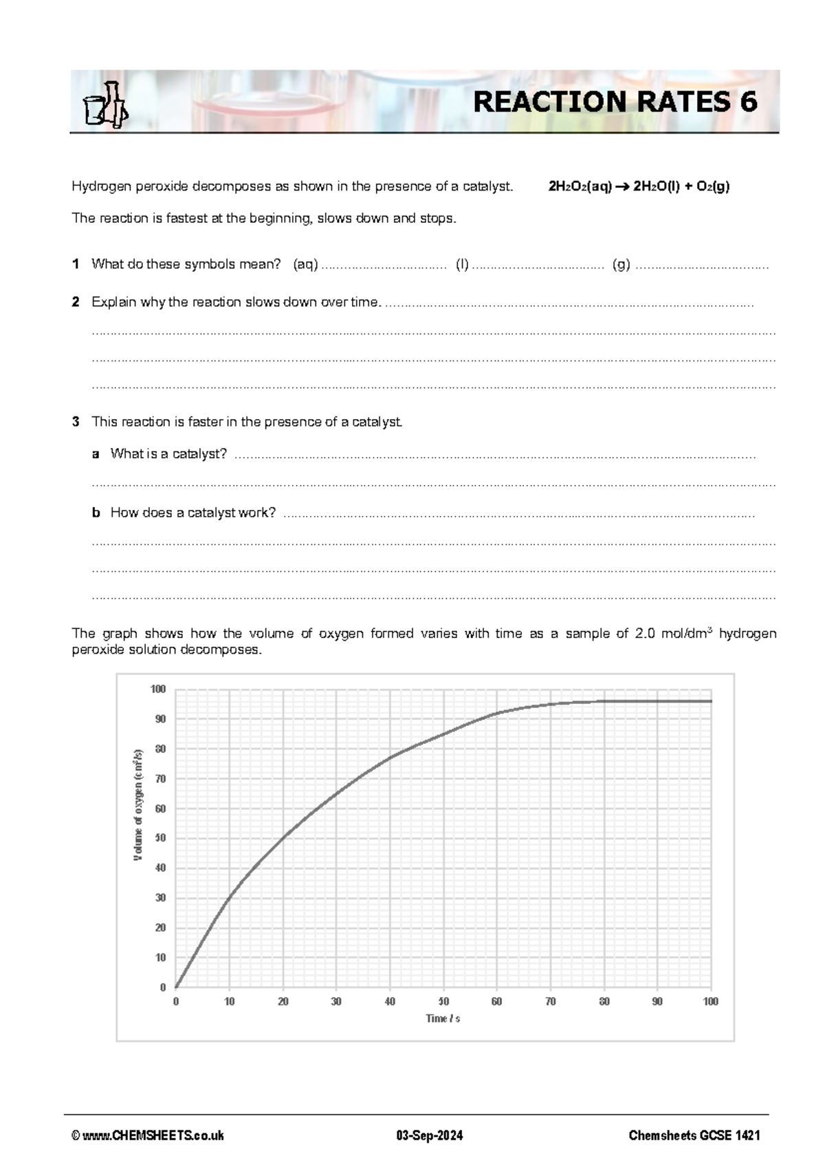 Chemsheets GCSE 1421: Reaction Rates and Catalysts Explained - Studocu
