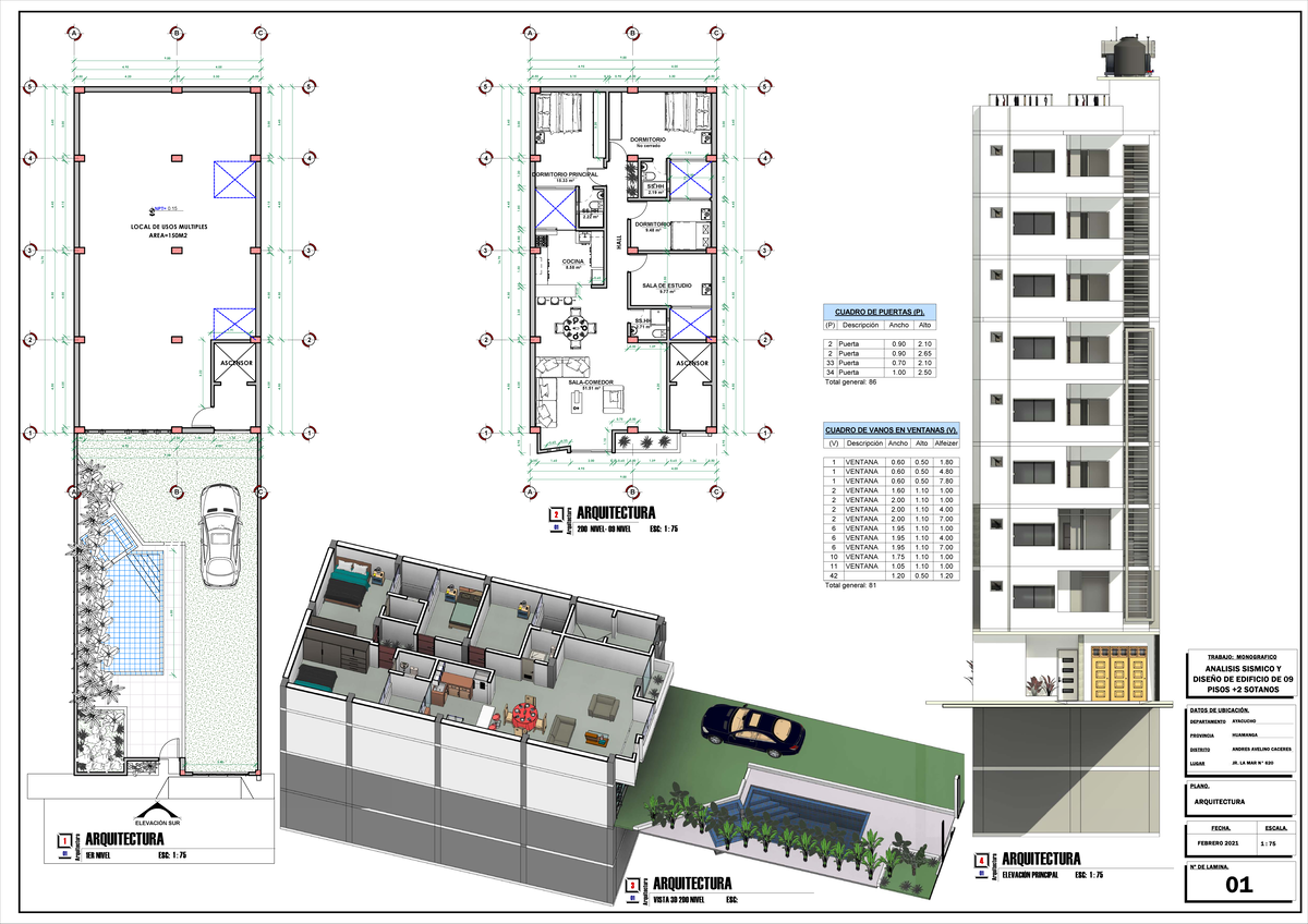 Departamento 09 Pisos+ 2 Sotanos - arquitree evdarieR. ELEVACIÓN SUR ...