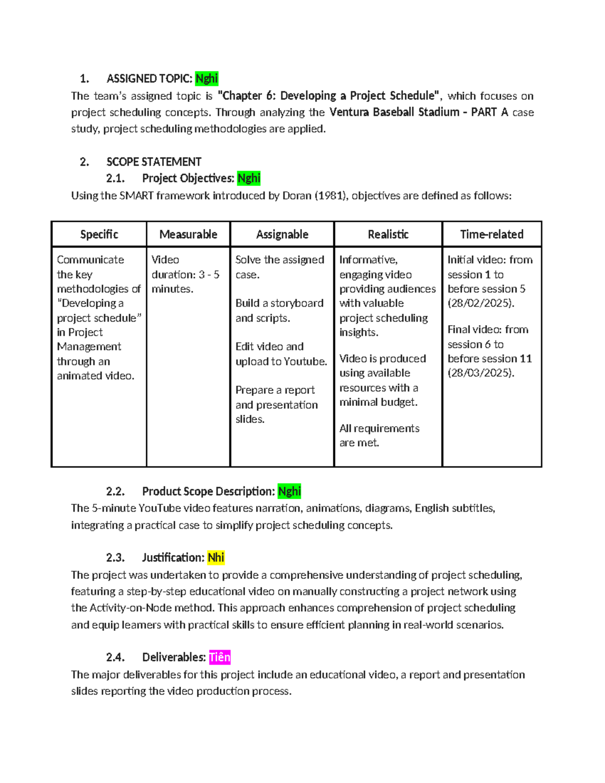 [PMa] Project Report: Developing a Project on Scheduling Concepts - Studocu