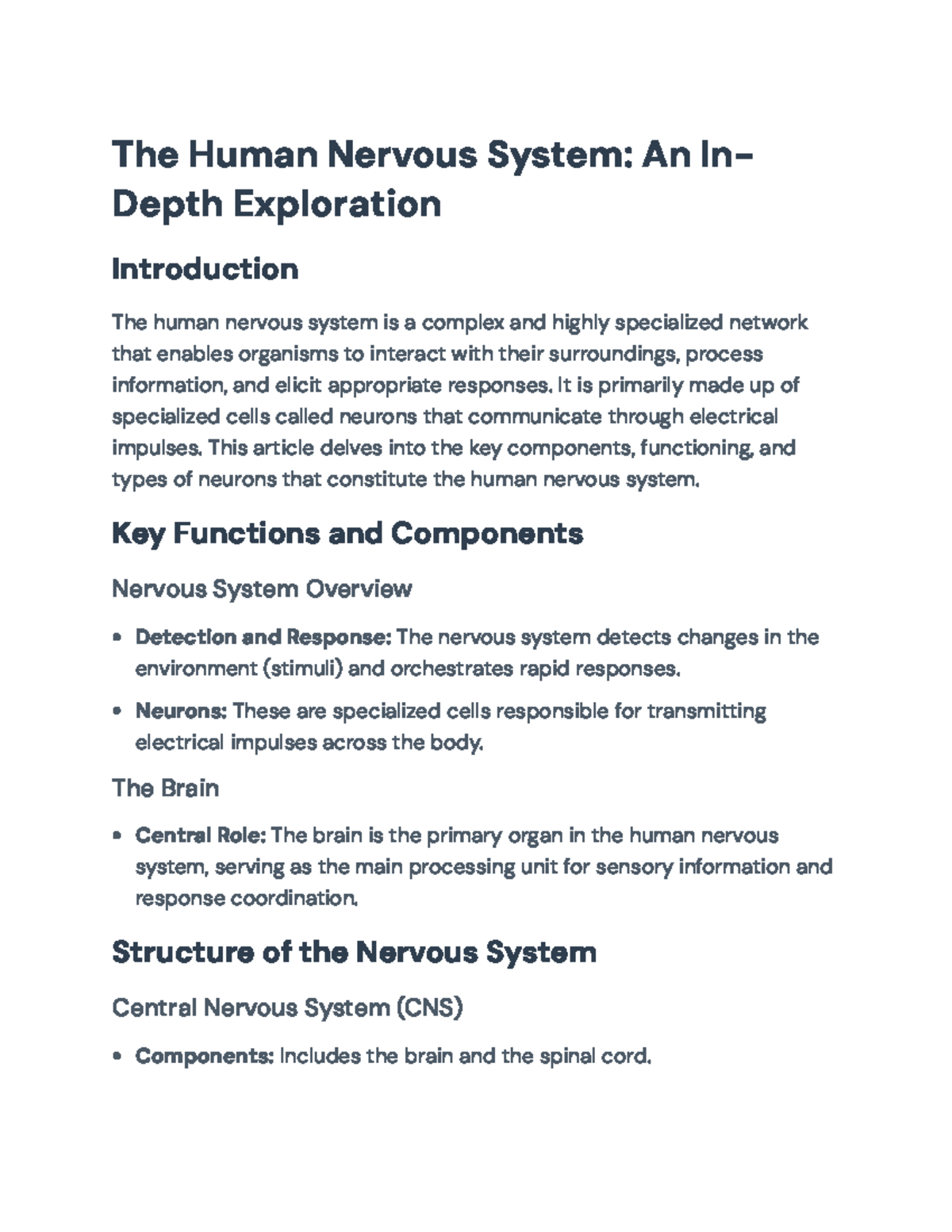 Understanding the Human Nervous System: Structure and Function - The Human Nervous System: An In ...